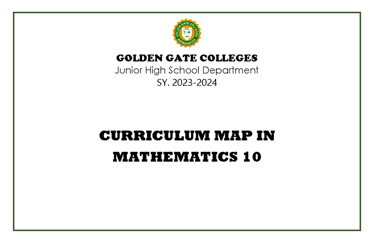 Curriculum MAP IN Mathematics 10 - GOLDEN GATE COLLEGES Junior High ...