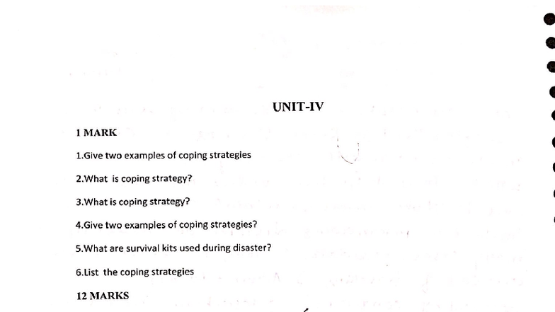 DM UNIT-4 - Coping Strategies and Disaster Management Model Papers - Studocu