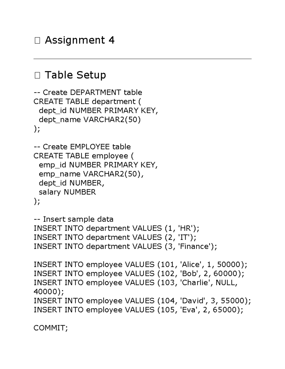 SQL Assignment 4: Table Setup and Join Queries - Studocu