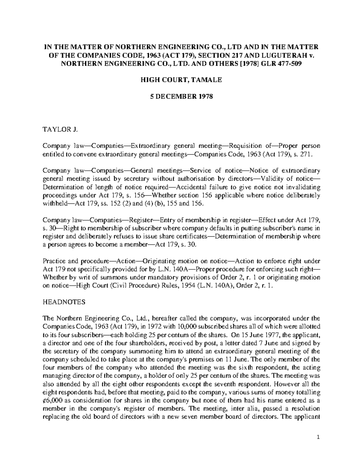Luguterah v Northern Engineering Co. Ltd - IN THE MATTER OF NORTHERN ...