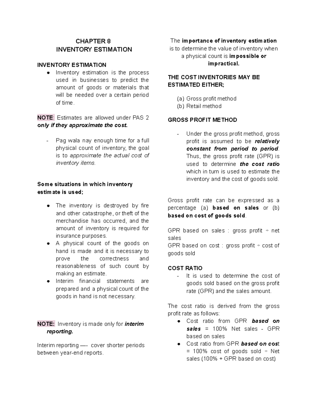 Chapter 8: Inventory Estimation Techniques and Importance - Studocu
