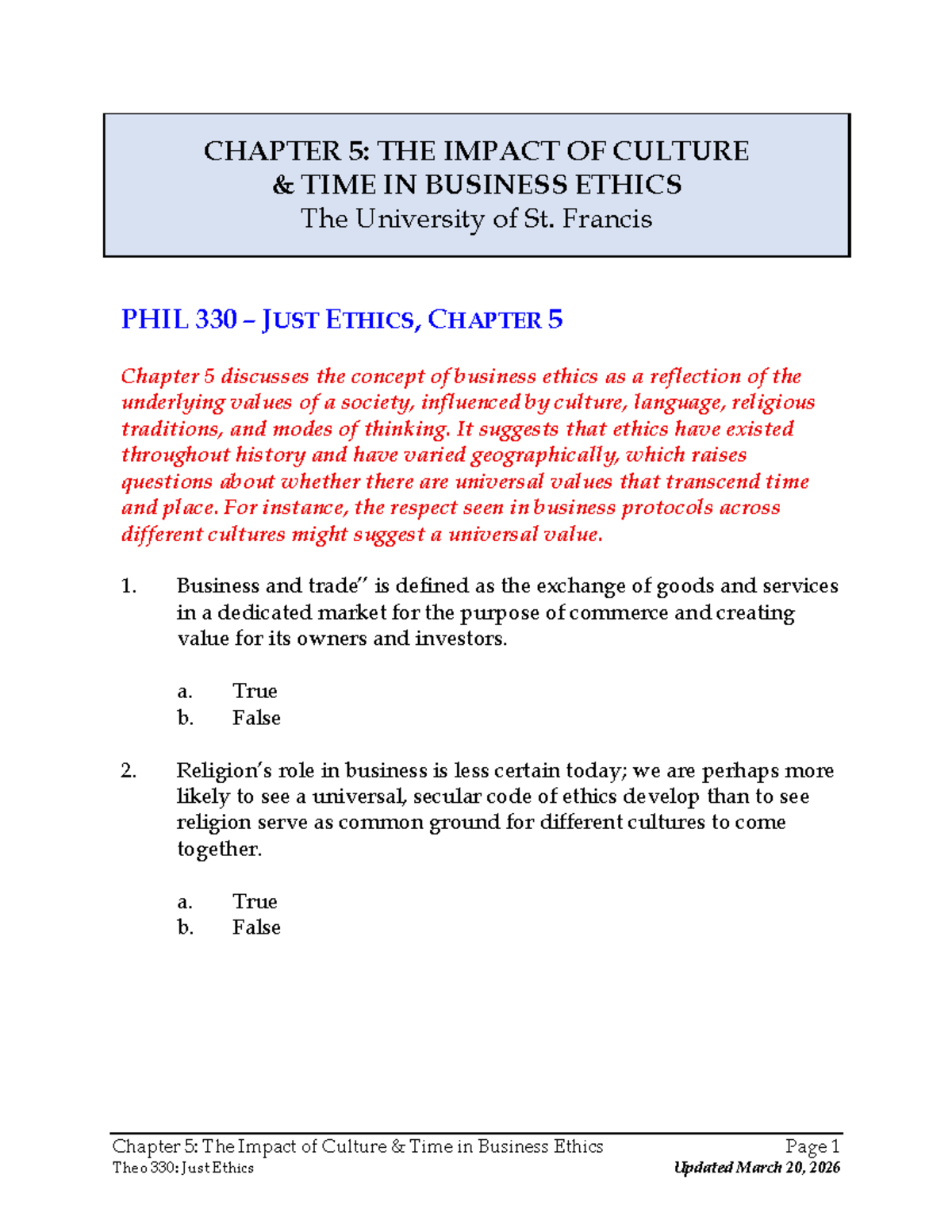 CHAPTER 5: CULTURE'S IMPACT ON BUSINESS ETHICS - PHIL 330 - Studocu