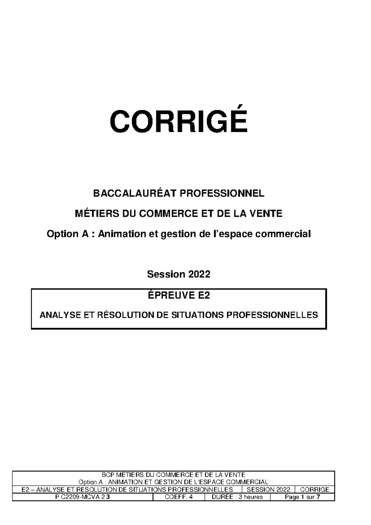 Corrigé 2022 E2 - Analyse et Résolution de Situations Professionnelles - Studocu