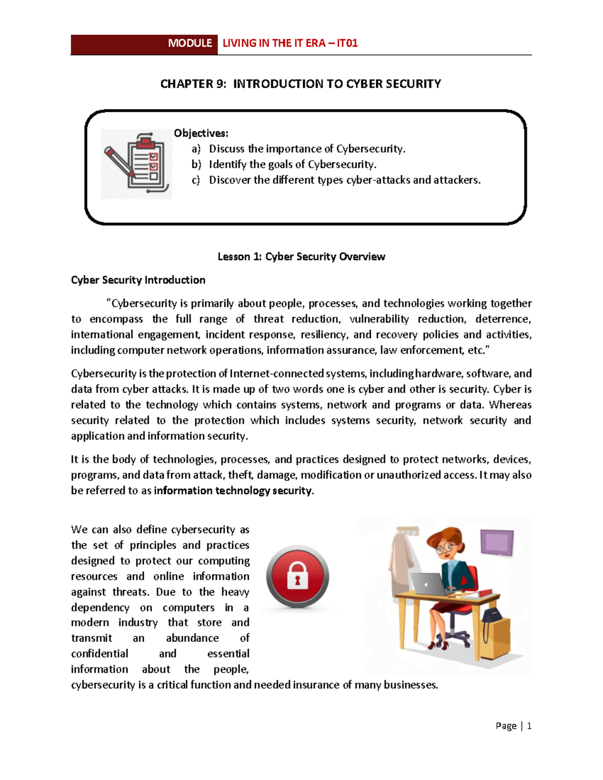 IT01 Chapter 9 - Introduction to Cyber Security Concepts and Goals ...