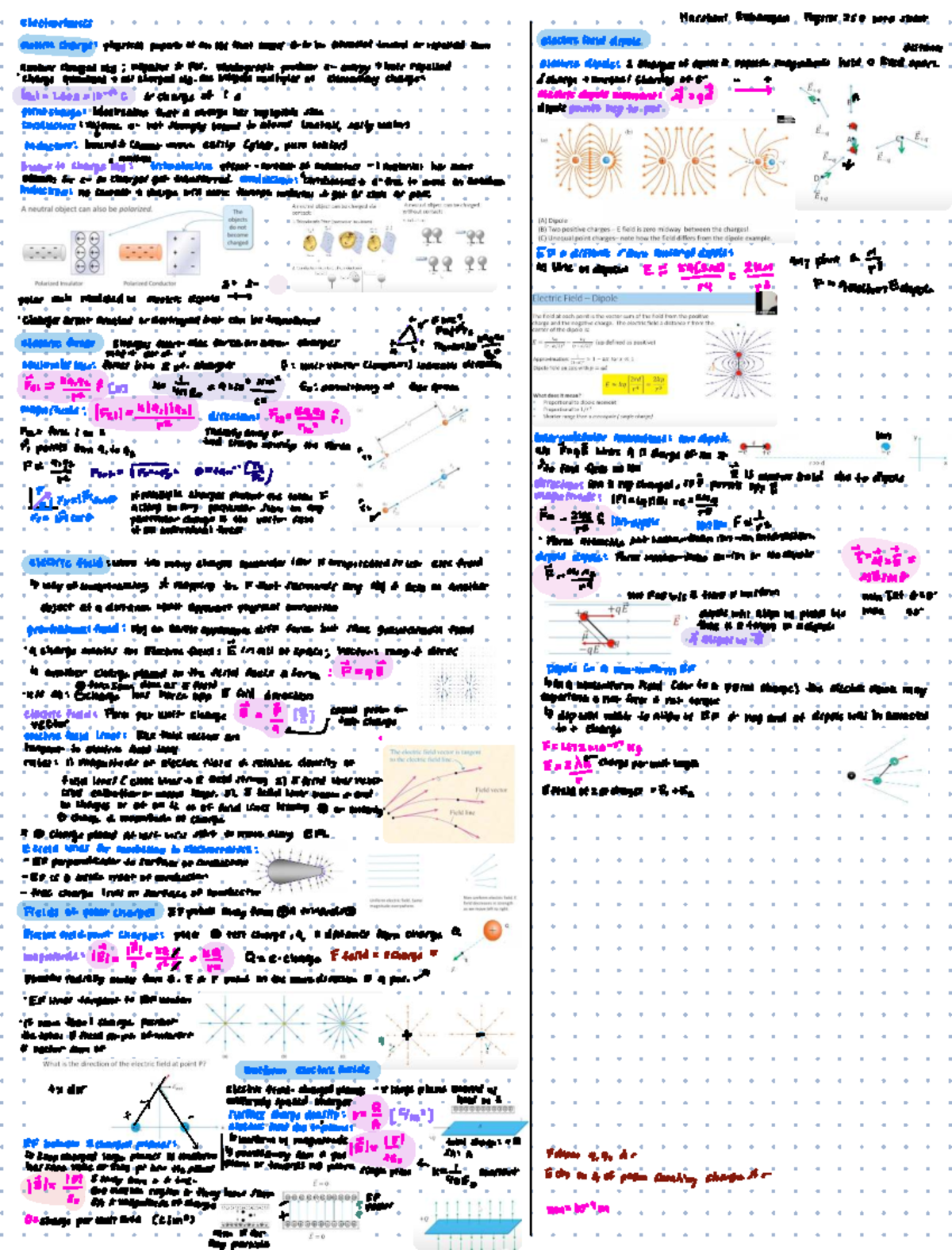 Physics 250: Electrostatics Study Guide and Notes - Studocu