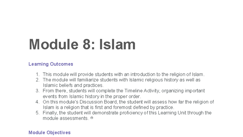 Module 8: Introduction to Islam and Key Learning Outcomes - Studocu