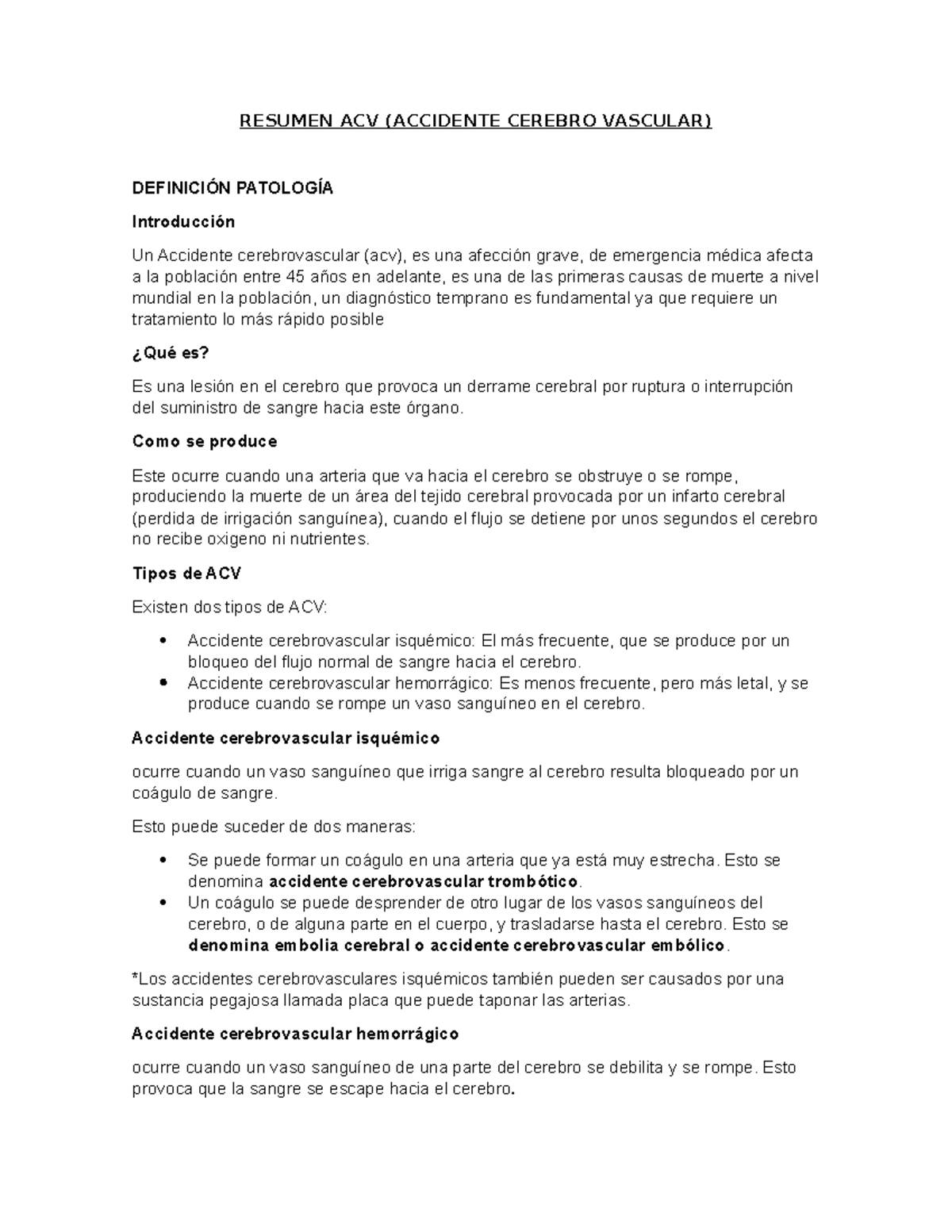 ACV - Cuestionario de Preguntas y Resumen sobre Accidentes ...