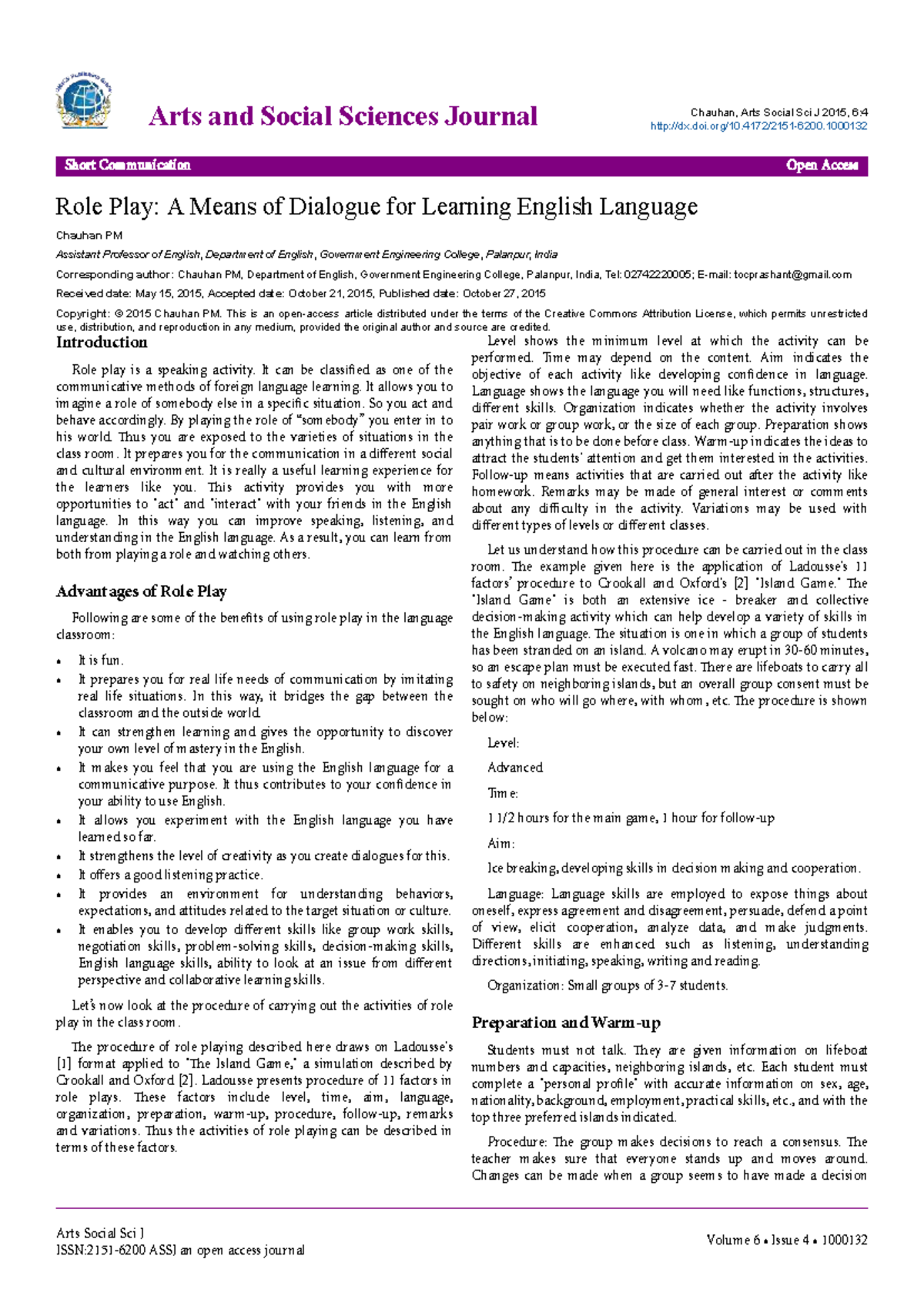 Role Play as a Dialogue Tool for Learning English Language - ASSJ 2015 ...