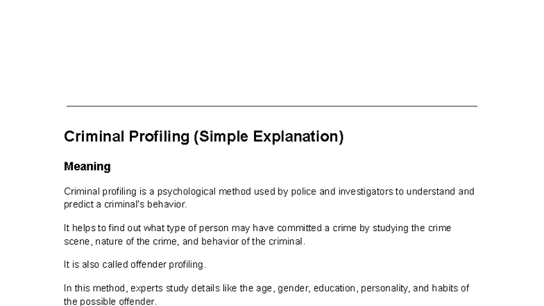 Criminal Profiling - A Comprehensive Overview and Practice Guide - Studocu