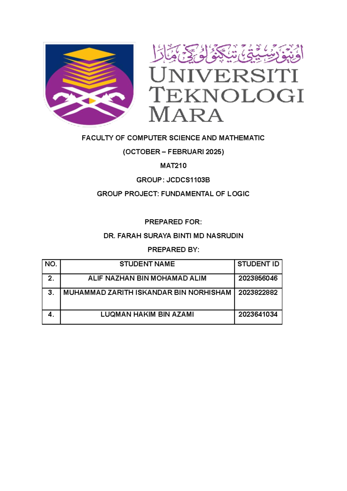 MAT210 Final Project Report: Exploring Logic and Inference - Studocu