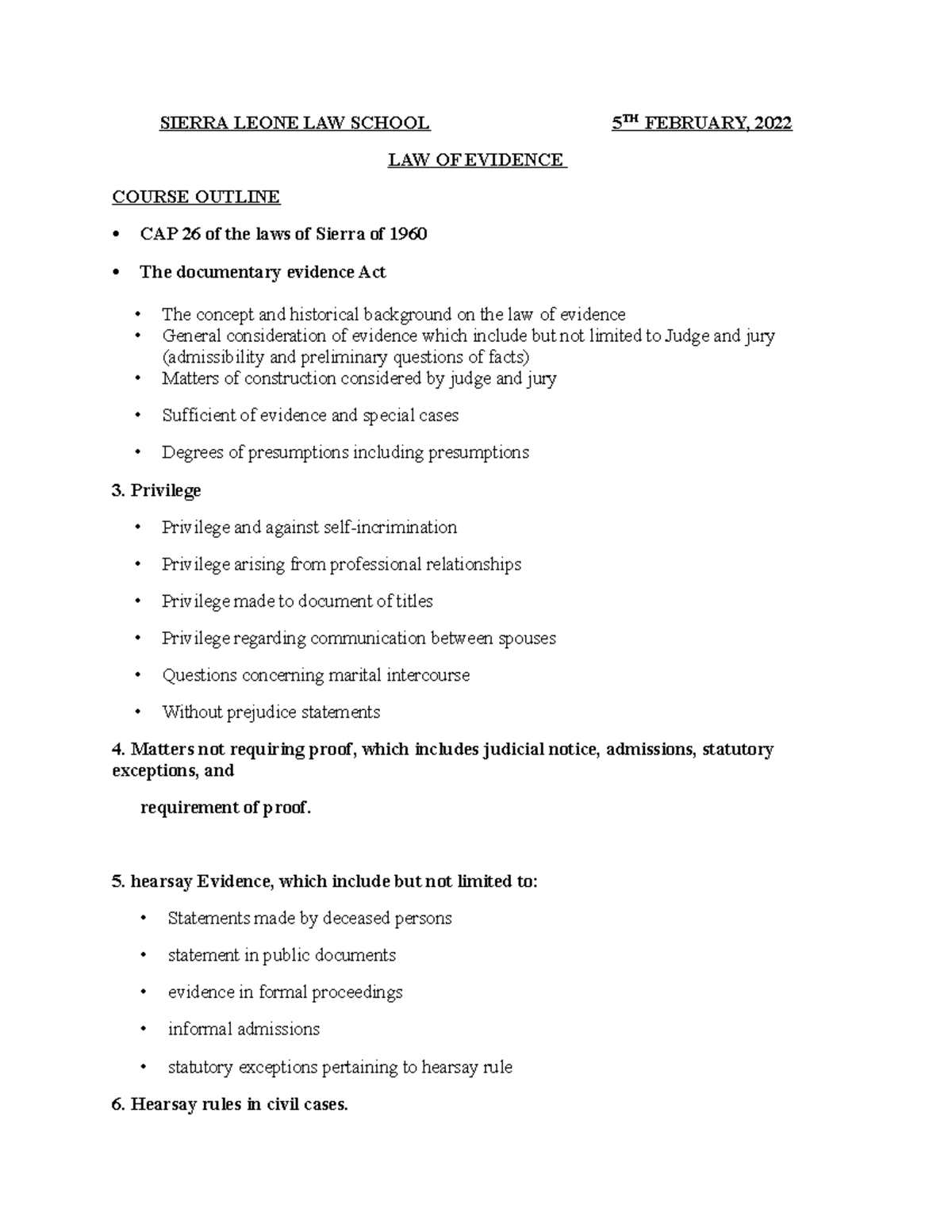 Law of Evidence Outline - MLT 2022: Key Concepts & Case Studies - Studocu