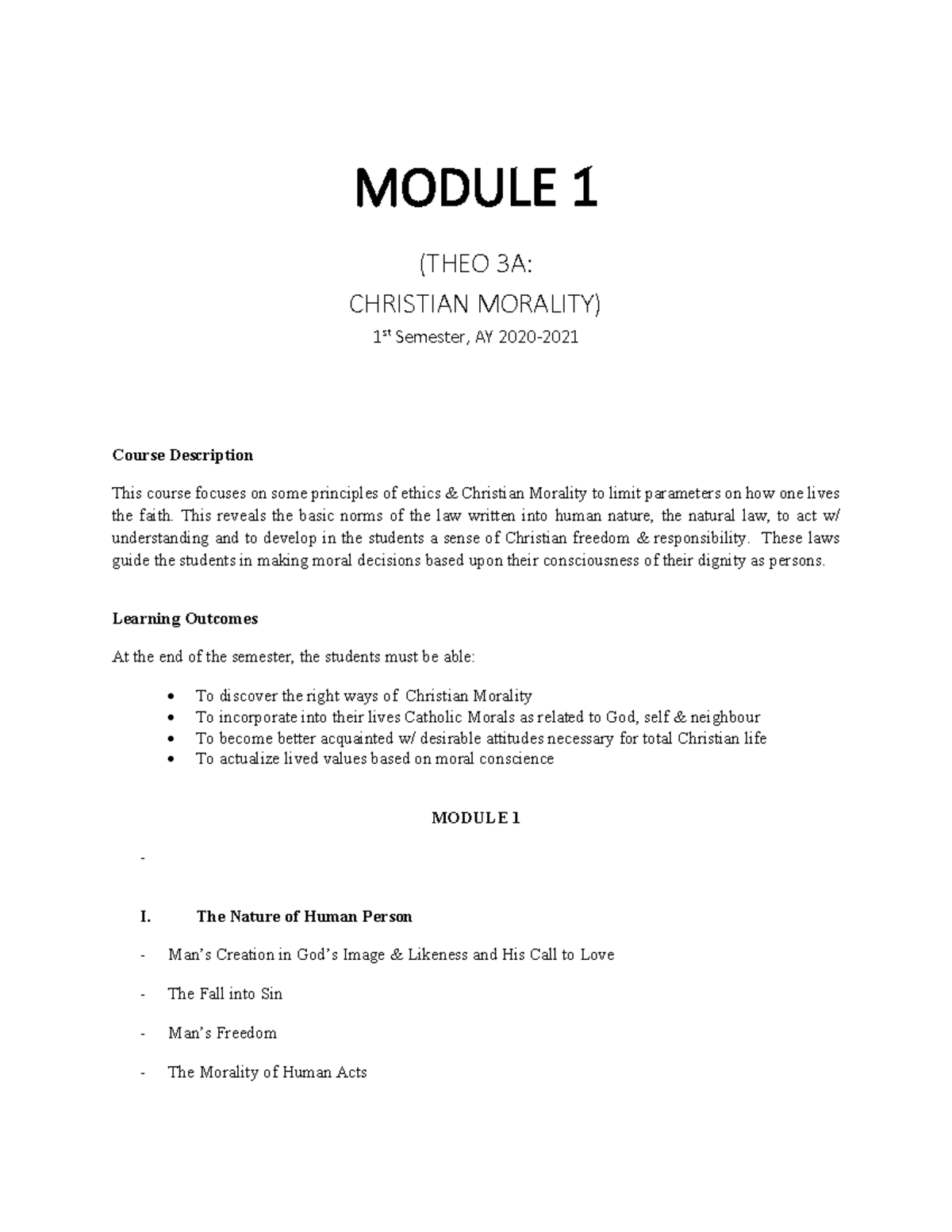 MODULE 1 (THEO 3A: CHRISTIAN MORALITY) Overview and Key Concepts - Studocu