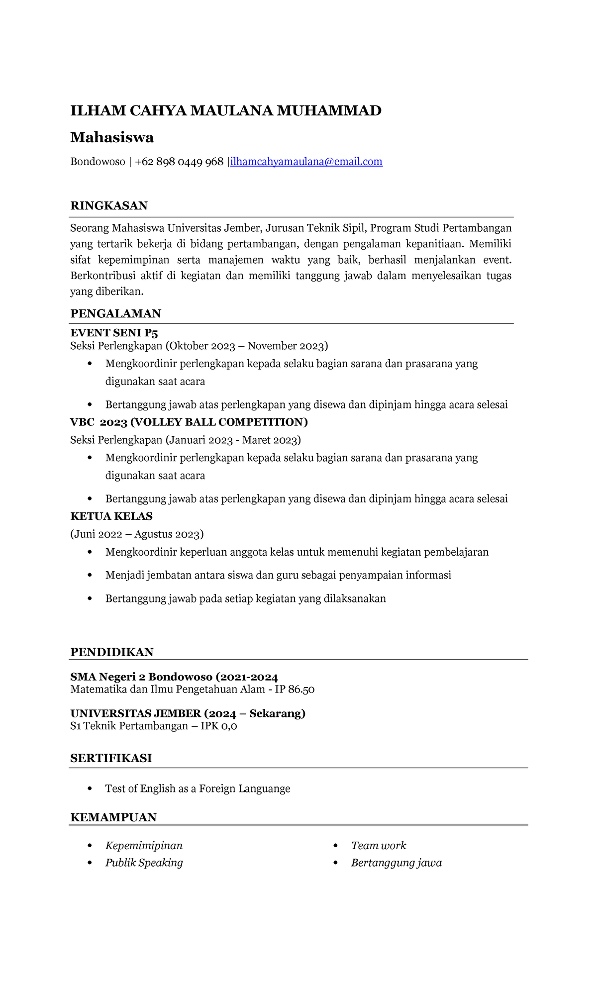 CV Template - ATS-Friendly for Civil Engineering Student - Studocu