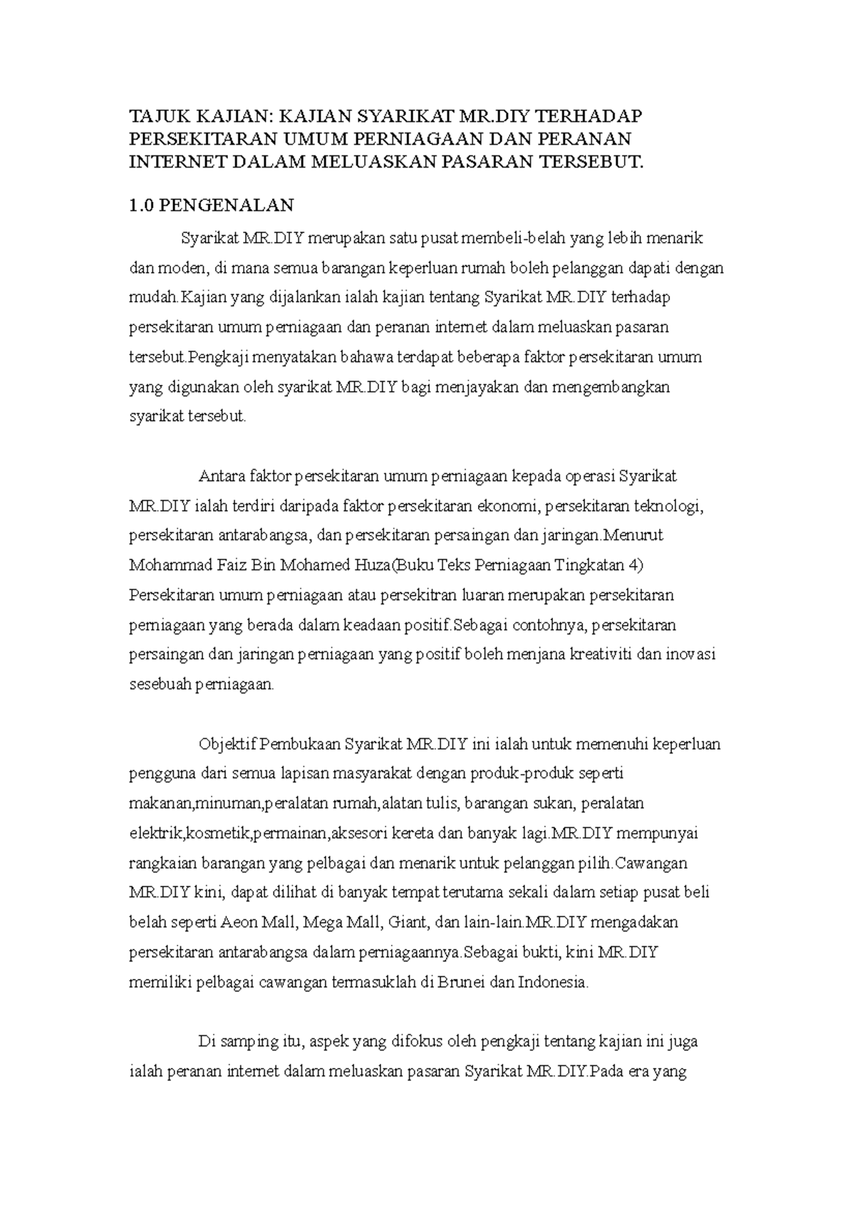Kajian Syarikat MR.DIY: Peranan Internet dan Persekitaran Perniagaan ...