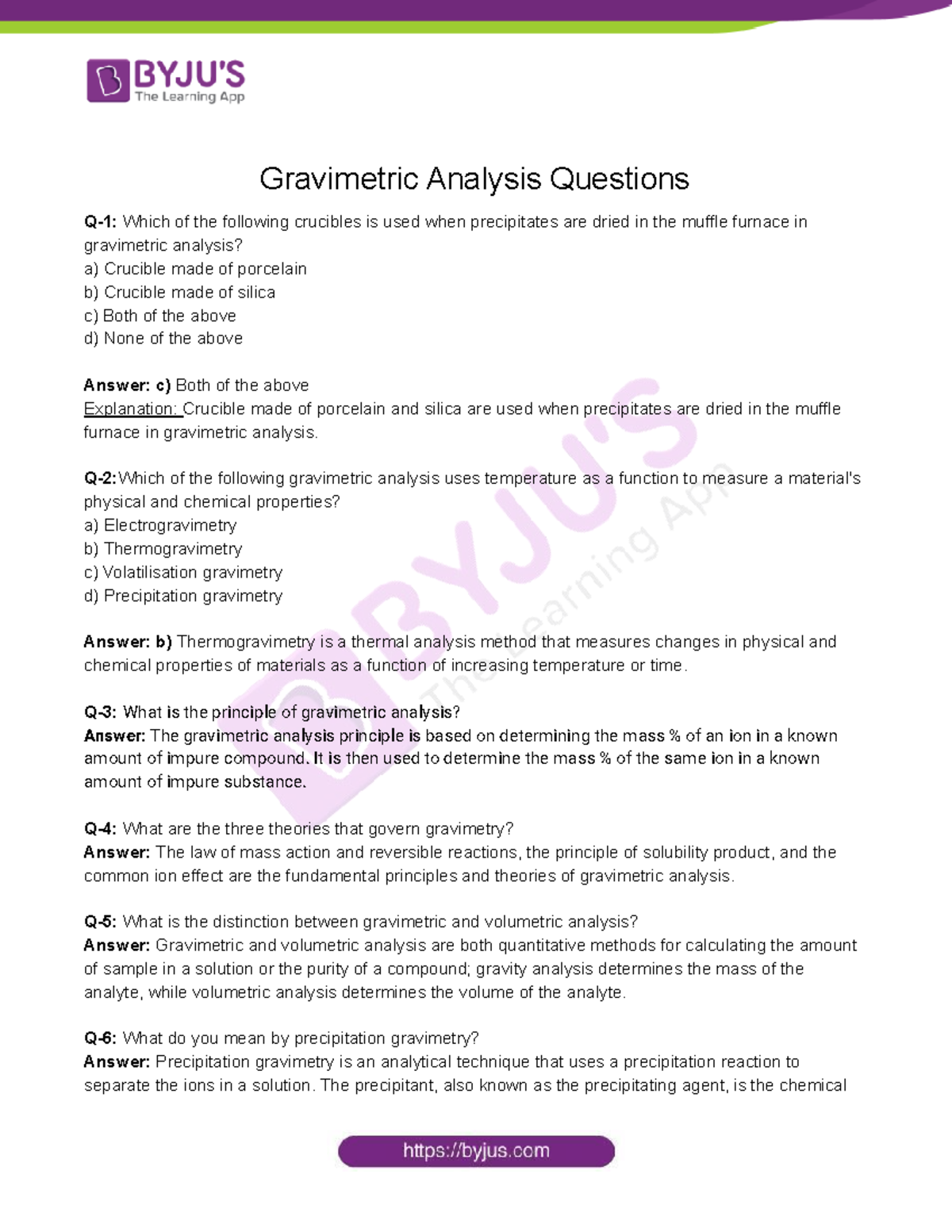 Gravimetric Analysis Practice Questions and Answers - Chem 101 - Studocu