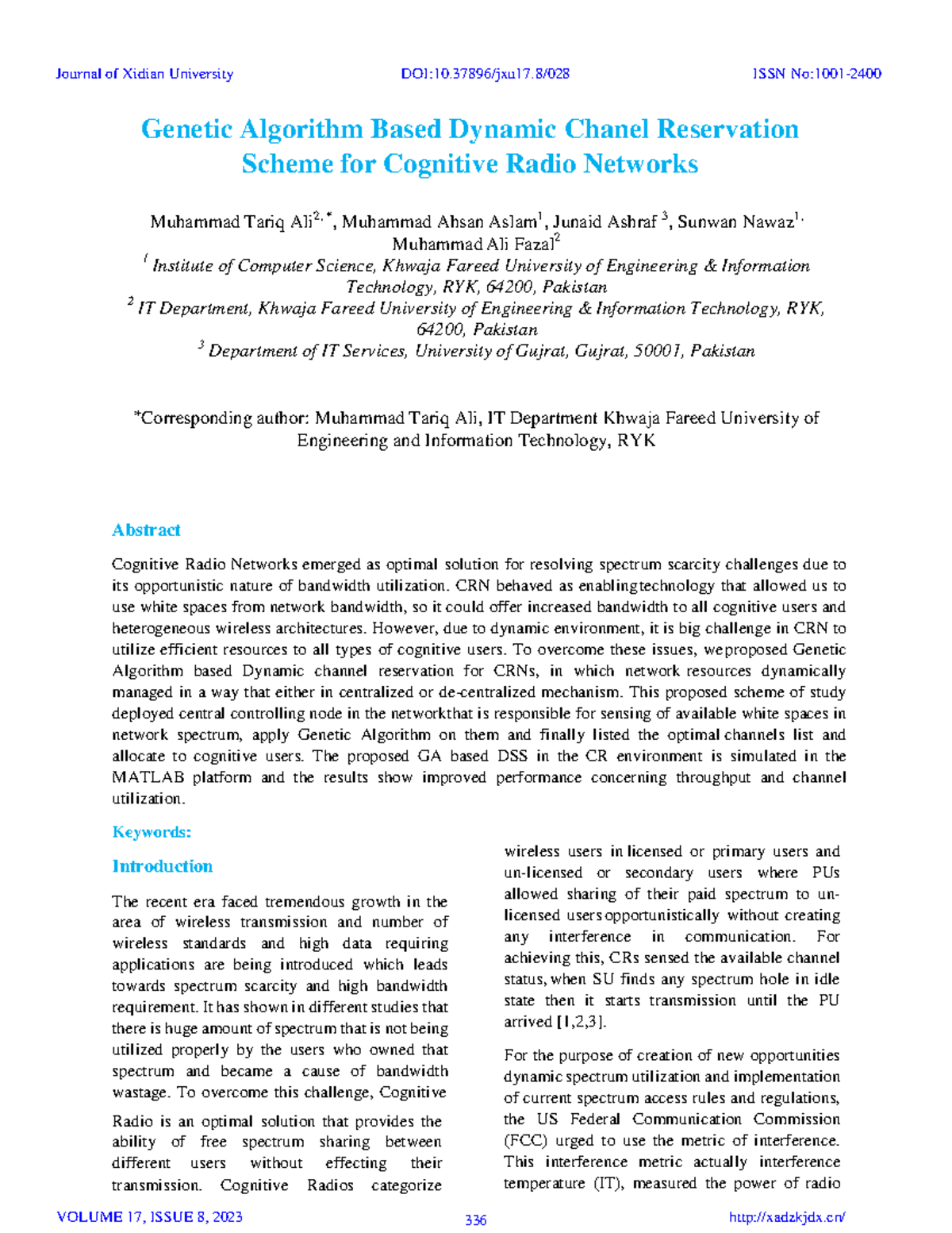 Genetic Algorithm Based Dynamic Channel Reservation for CRNs - A Study - Studocu