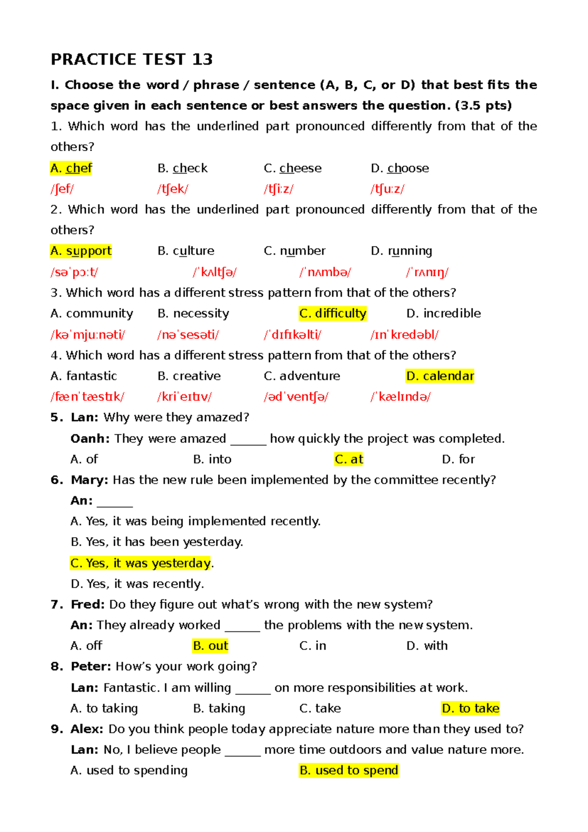 E9 TS102 DAP AN 13 - Practice Test on Pronunciation and Vocabulary ...