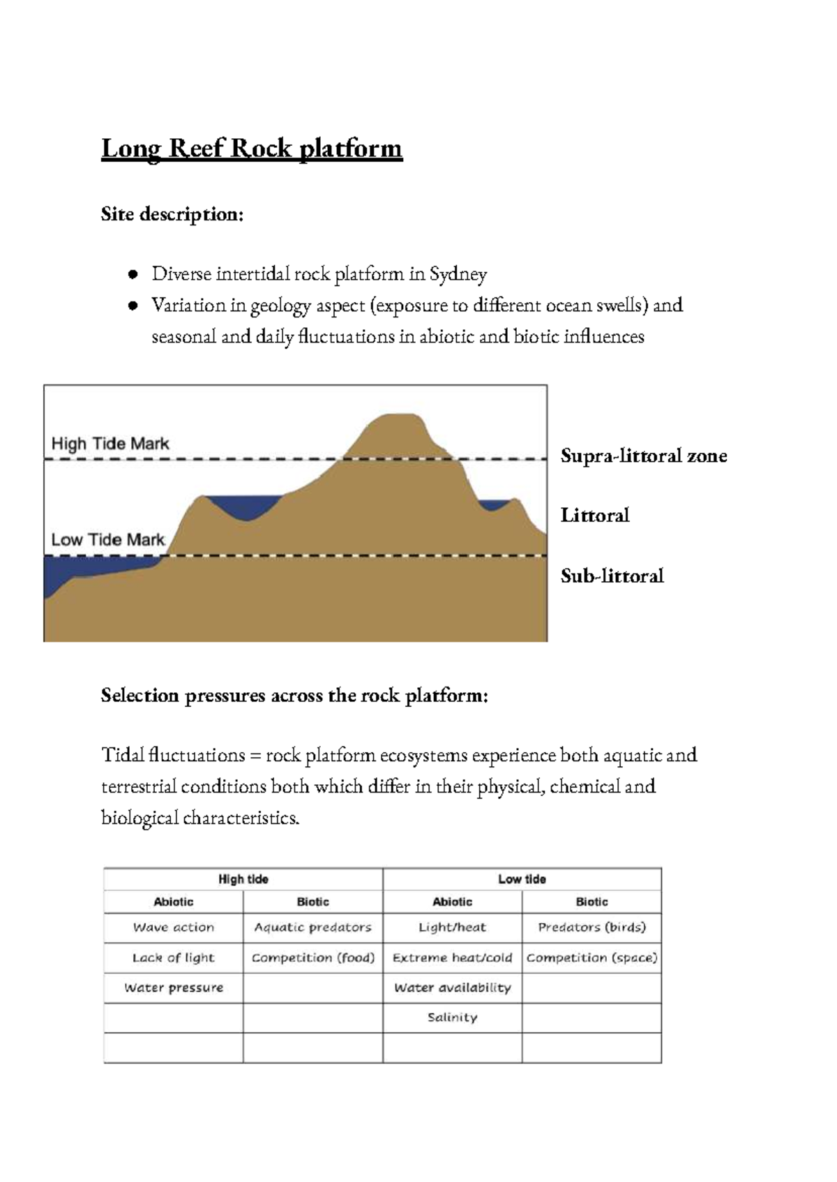 Year 11 Biology Notes: Long Reef Rock Platform Study Guide - Studocu