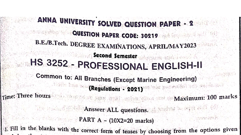 English Question Paper 2 - Anna University Code: 30219 Degree ...