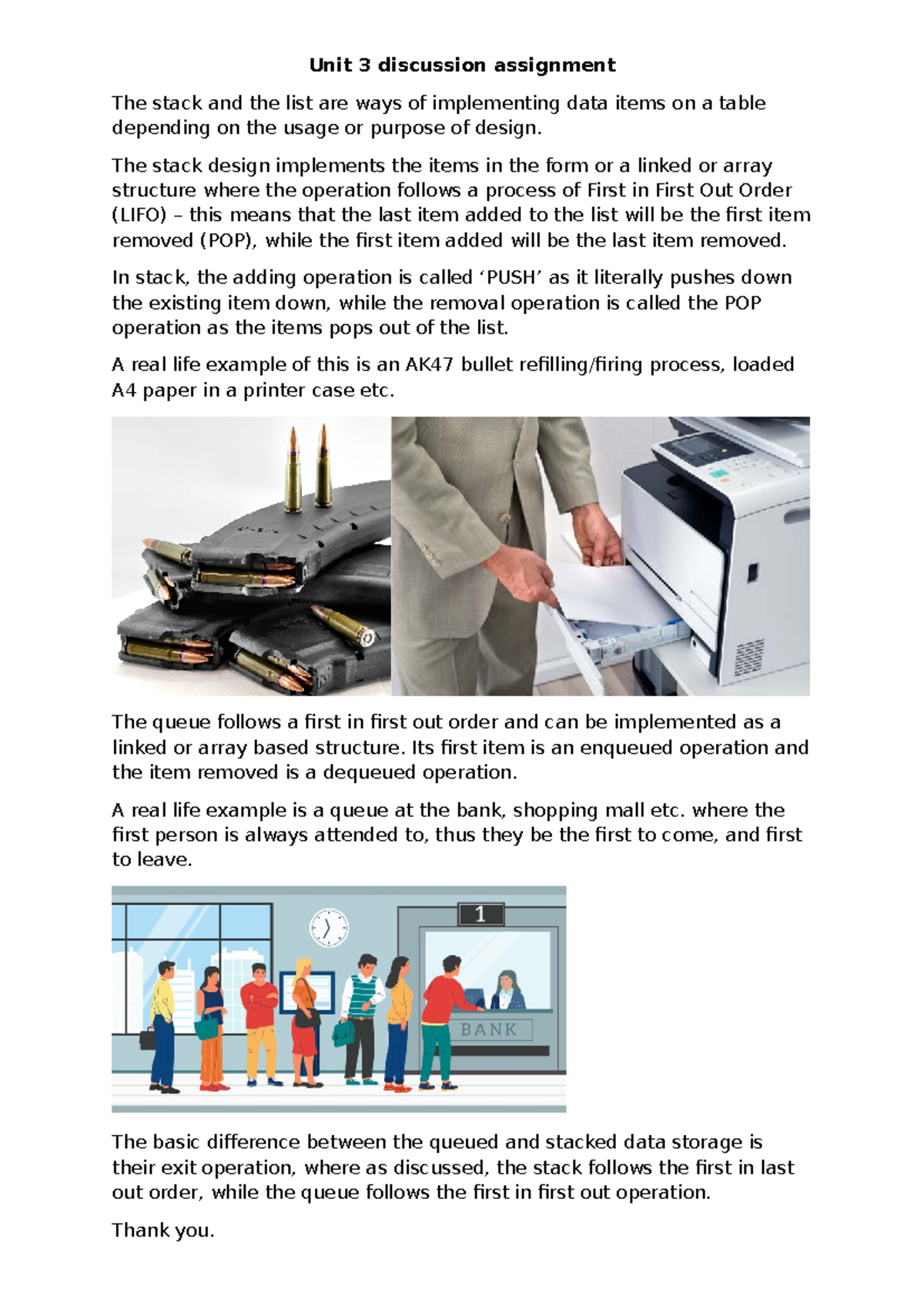 Unit 3 Discussion Assignment: Understanding Stacks and Queues in Data ...