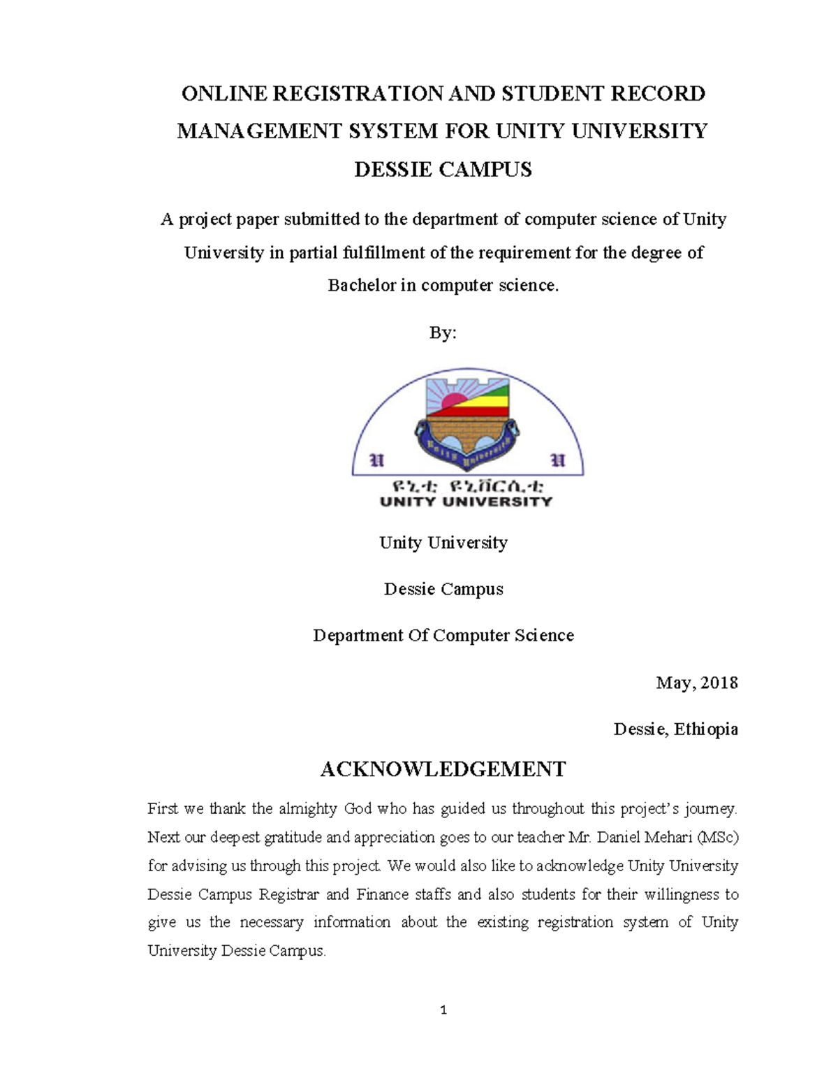 Final Project: Chapter 1 - Online Registration System at Unity University - Studocu