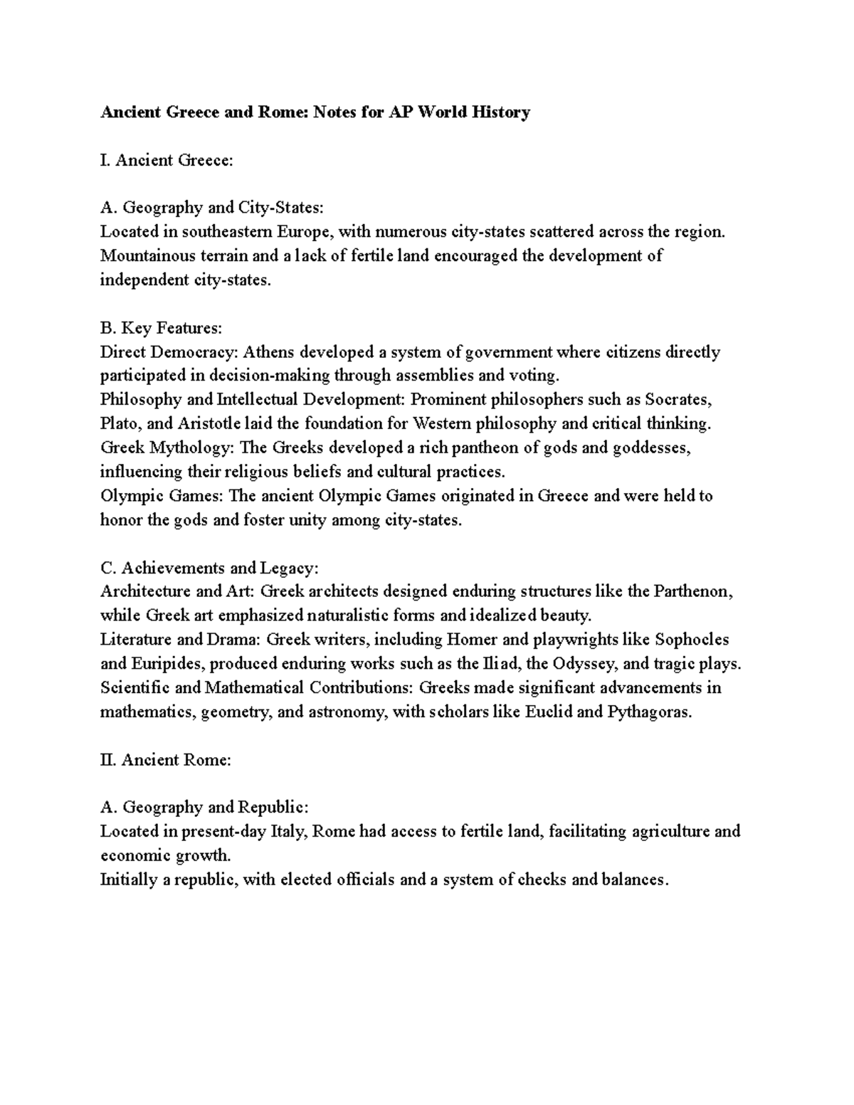 AP World History: Ancient Greece and Rome Comprehensive Notes - Studocu