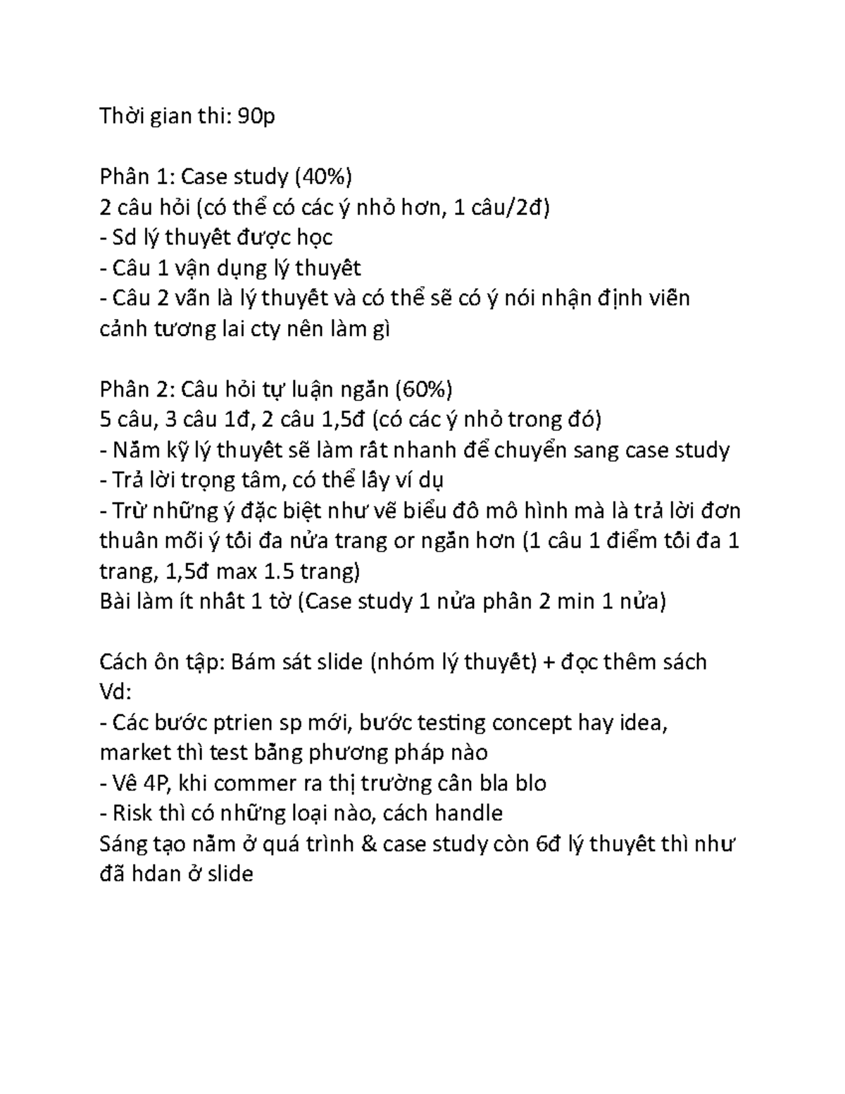 Mẹo thi PM - nên đọc nha, mẹo thi đó - Th i gian thi: 90pờ Phầần 1: Case study (40%) 2 cầu h i ...