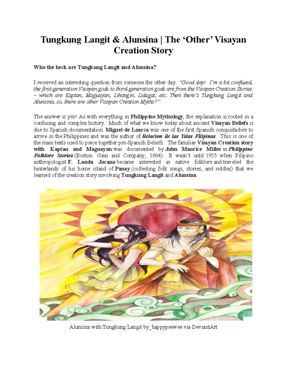 TUNGKUNG LANGIT & ALUNSINA: The Visayan Creation Myth Explained - Studocu