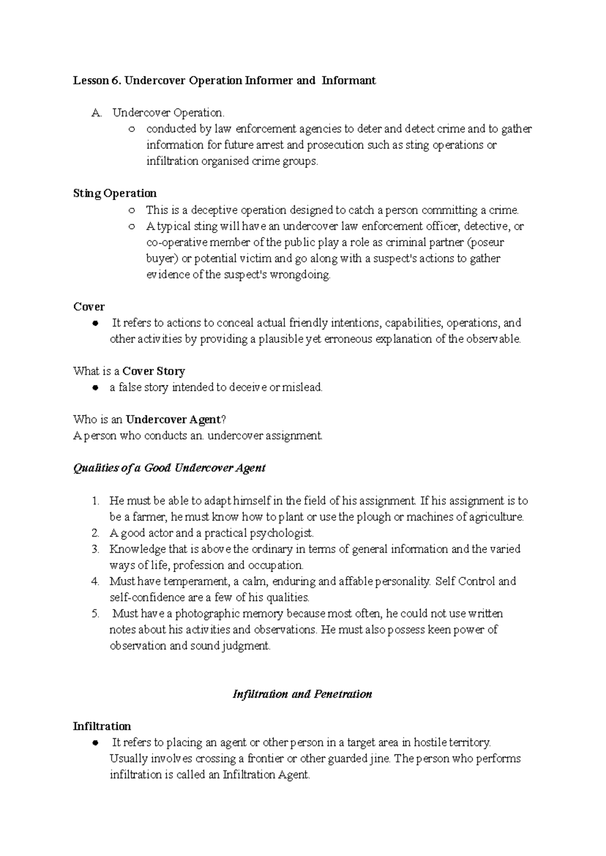 Lesson 6: Undercover Operations, Informers, and Informants Insights ...