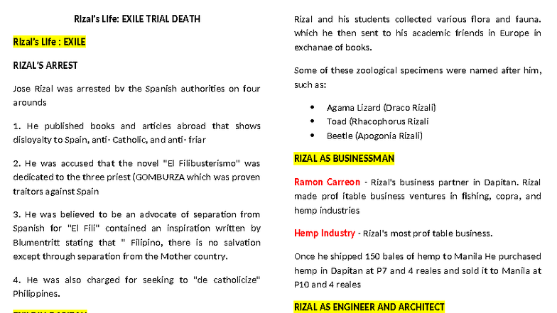 Rizal's Life in Exile: Arrest, Trials, and Contributions (HIST 101 ...
