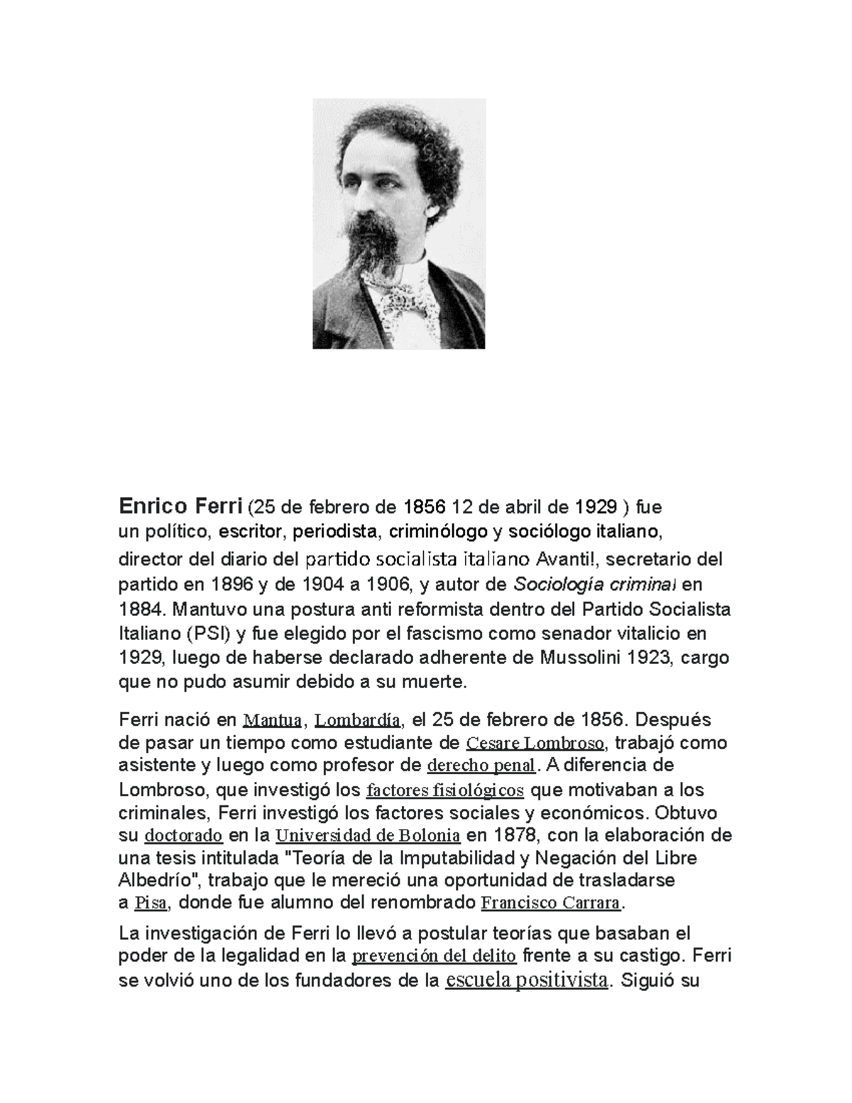 Biografía de Enrico Ferri: Contribuciones a la Criminología y ...