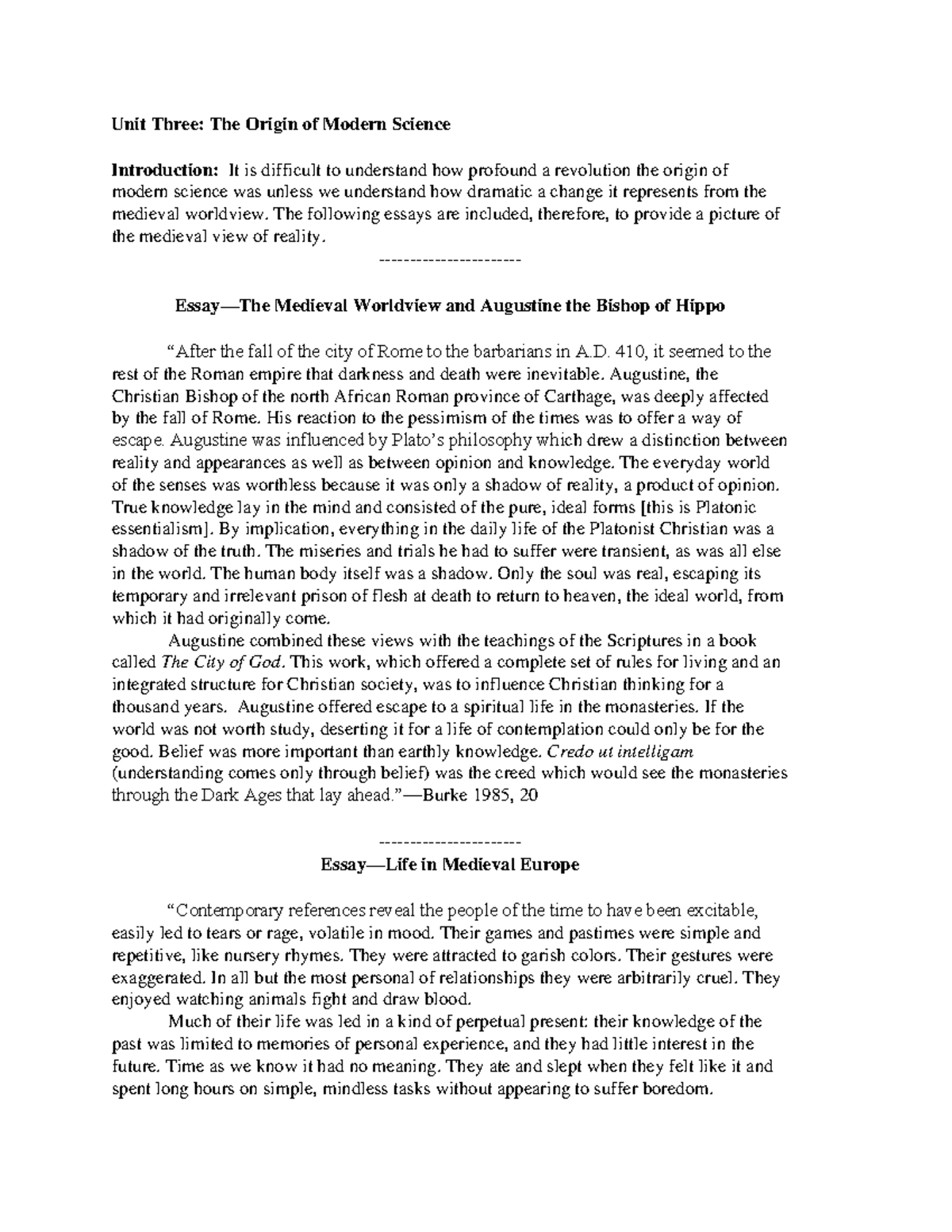 Units 3-4 - The Origin of Modern Science and Science as a Profession ...