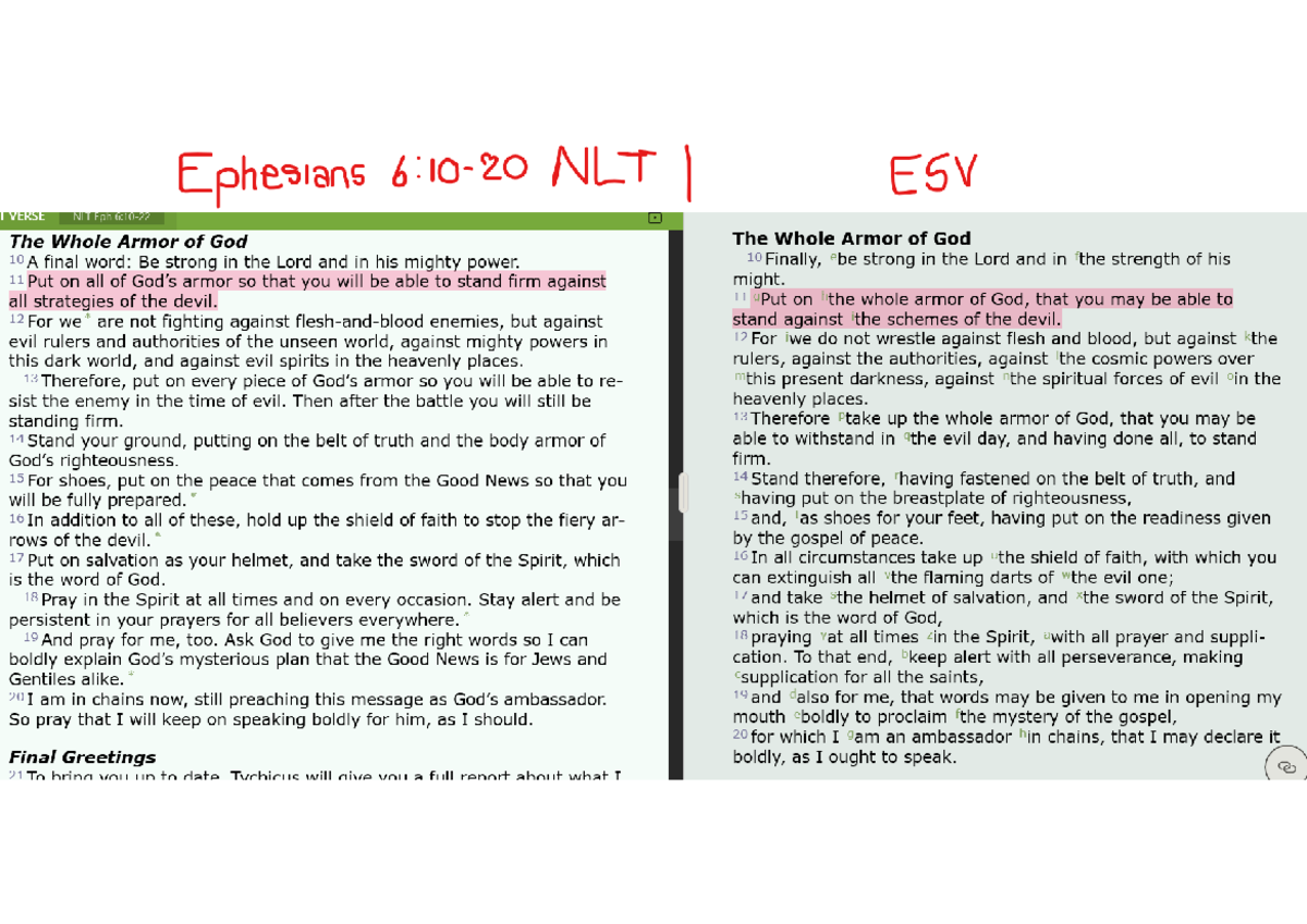 Armour of God Verses - Ephesians NLT & ESV Quiz - Studocu