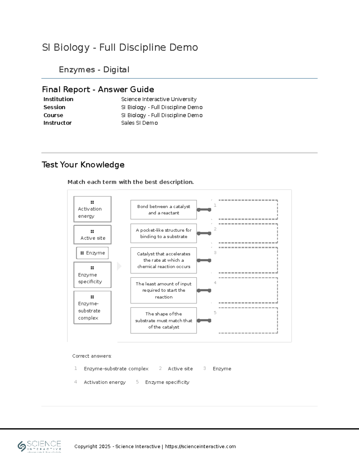 SI Biology Full Discipline Demo: Enzymes Digital Final Report Guide ...