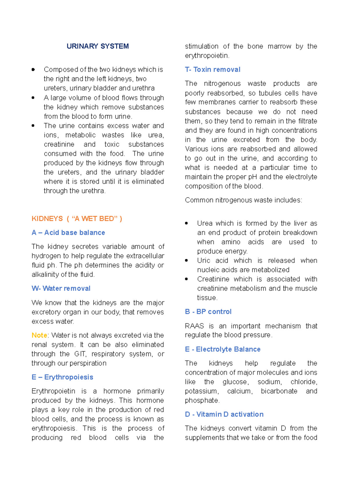 Urinary System Overview: Functions, Anatomy & Processes - Studocu