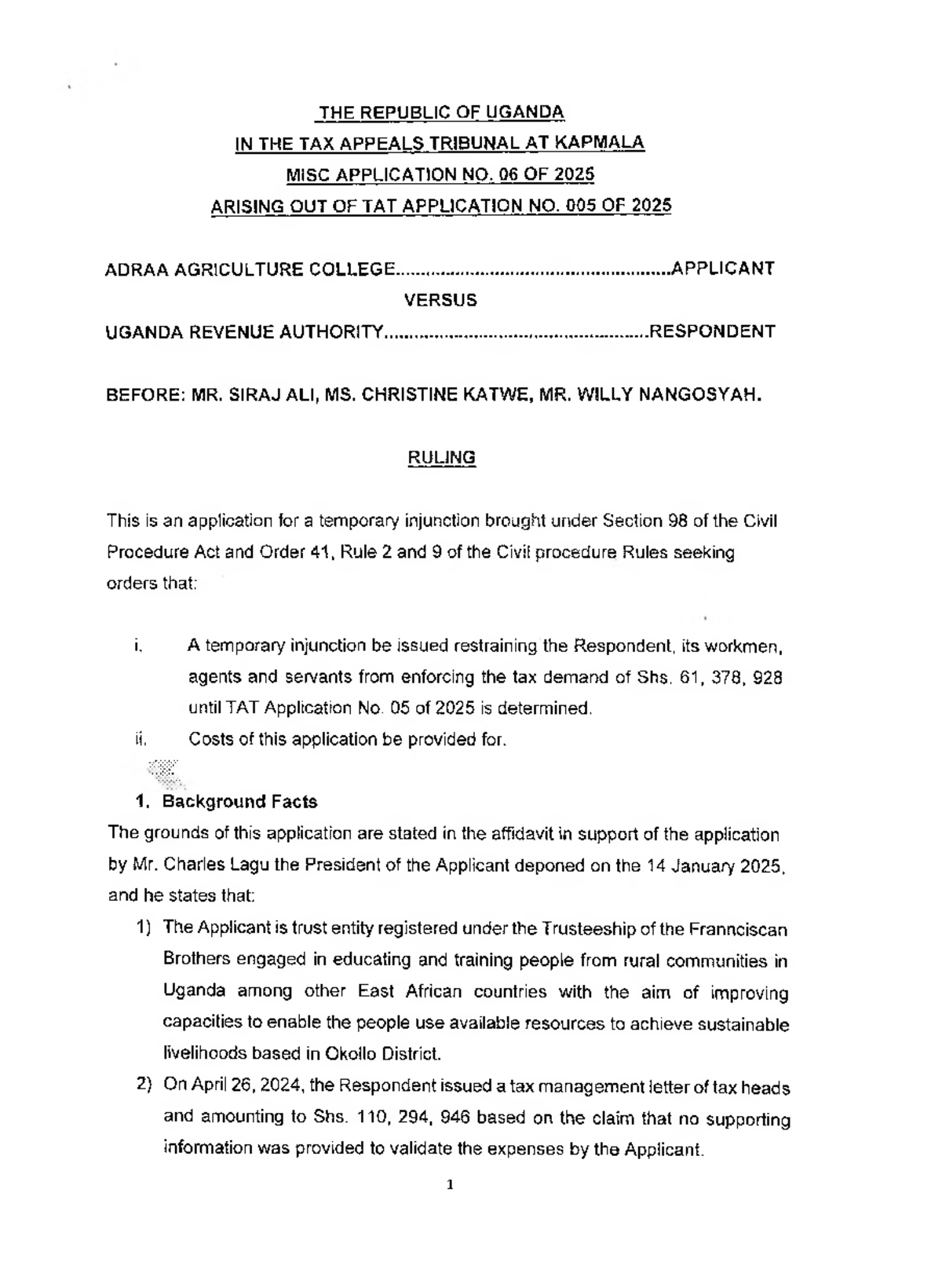 Adraa Agriculture College vs Uganda Revenue Authority: TAT Application ...