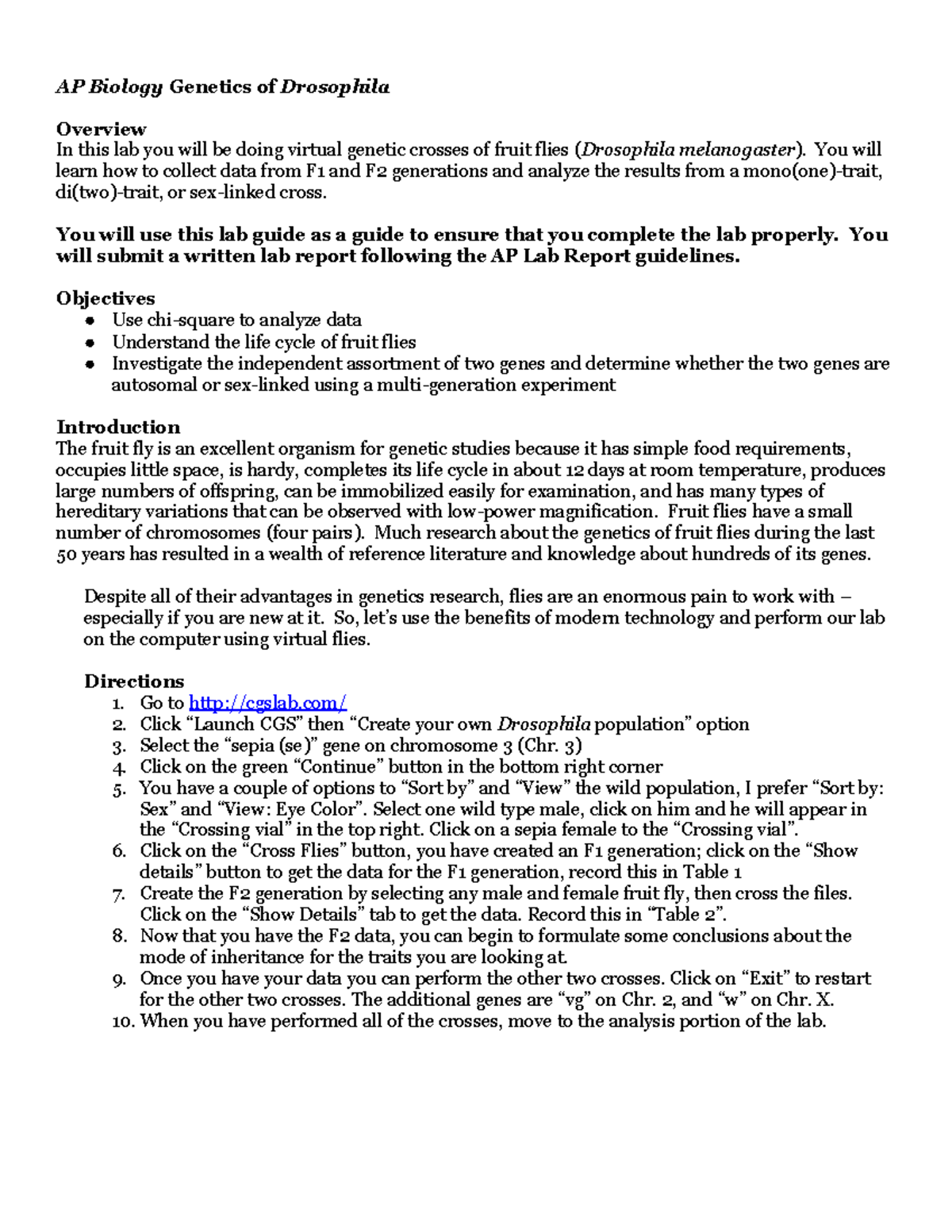 Genetics Lab: Virtual Drosophila Crosses and Analysis (GEN 101) - Studocu