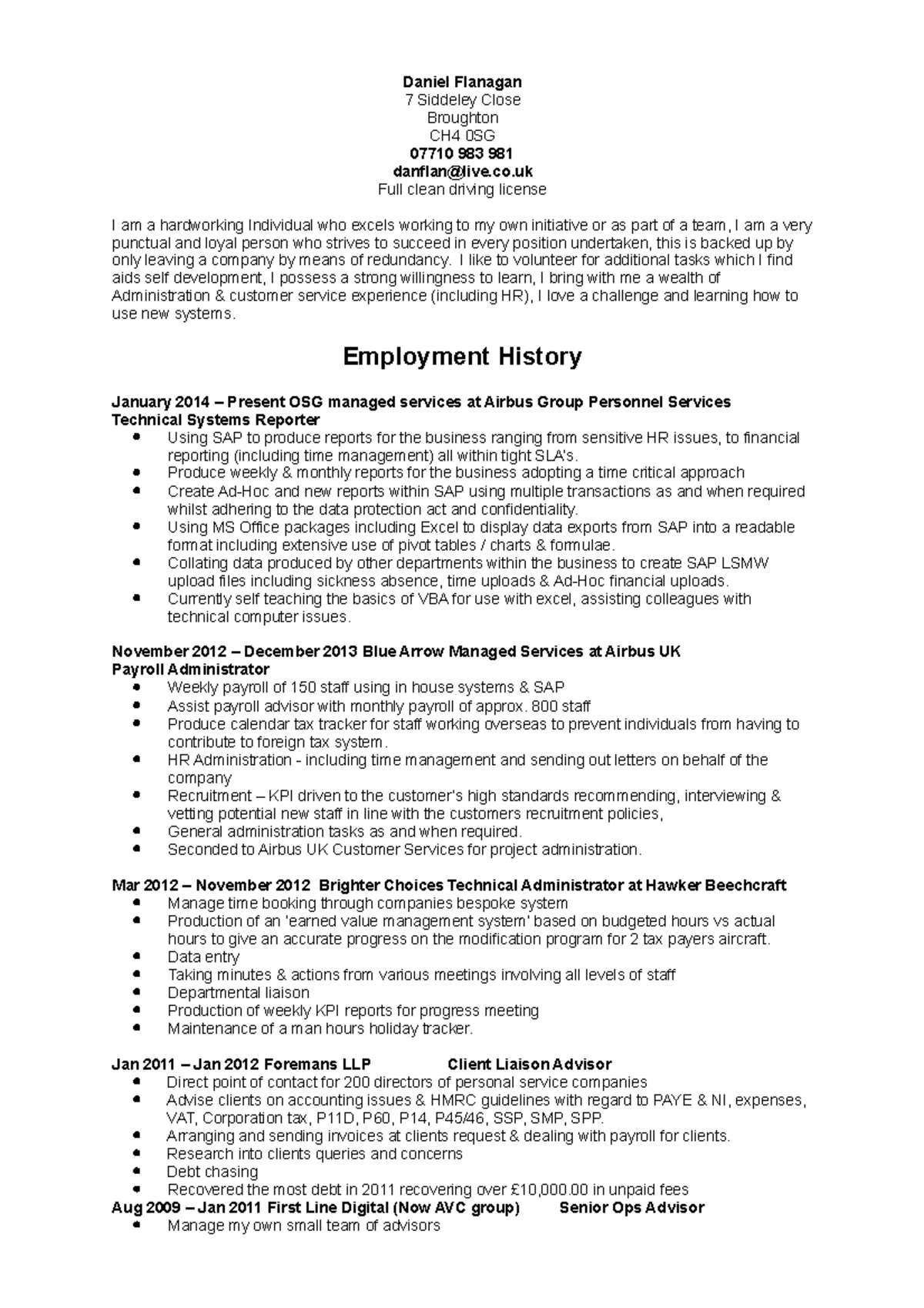 Daniel-Flanagan 3996575 cv-library - Daniel Flanagan 7 Siddeley Close ...