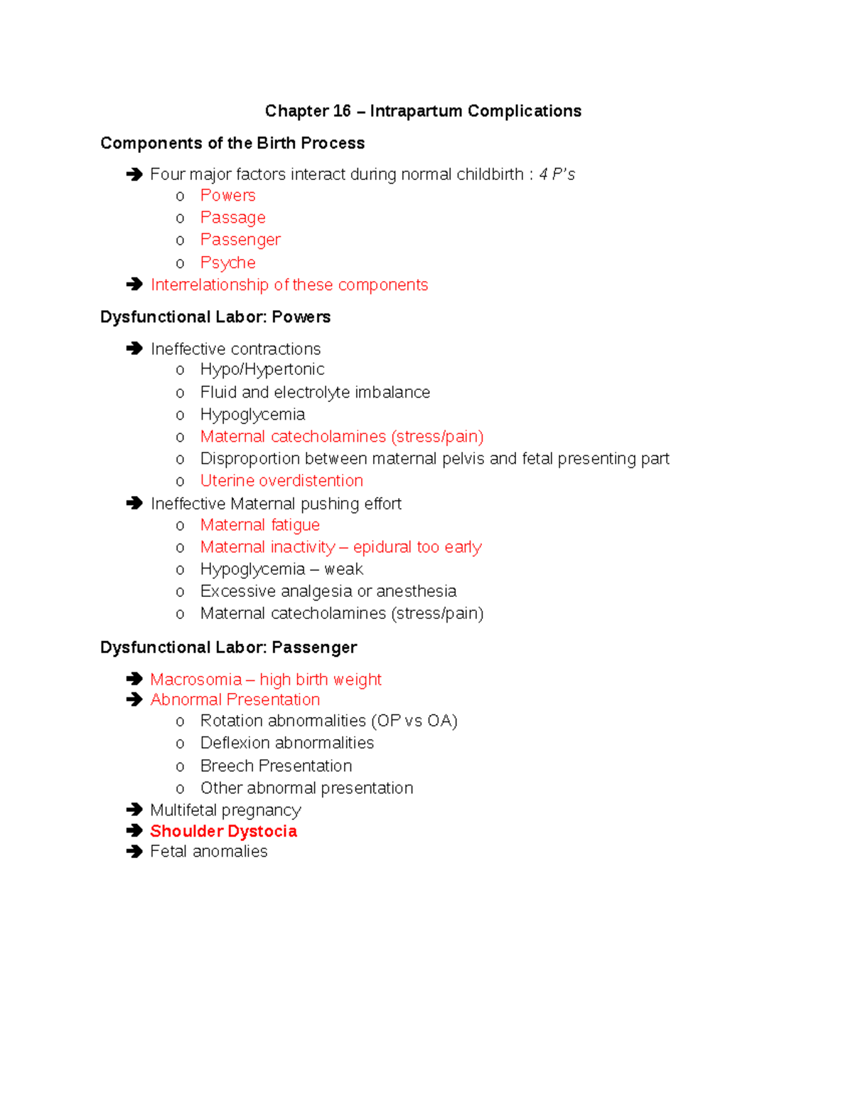 Chapter 16: Intrapartum Complications and Labor Dynamics - Studocu