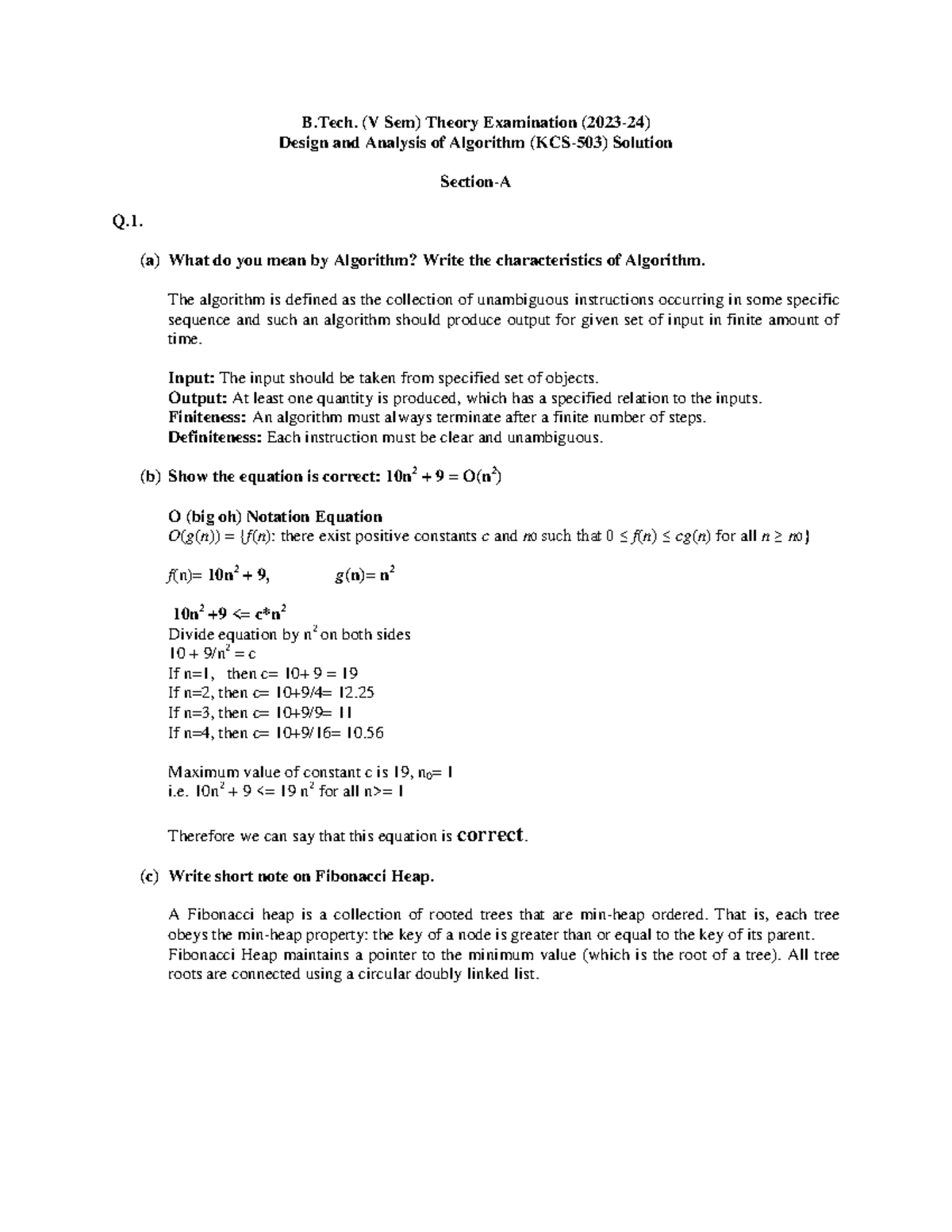 Design and Analysis of Algorithms (KCS-503) Exam Solutions 2023-24 ...