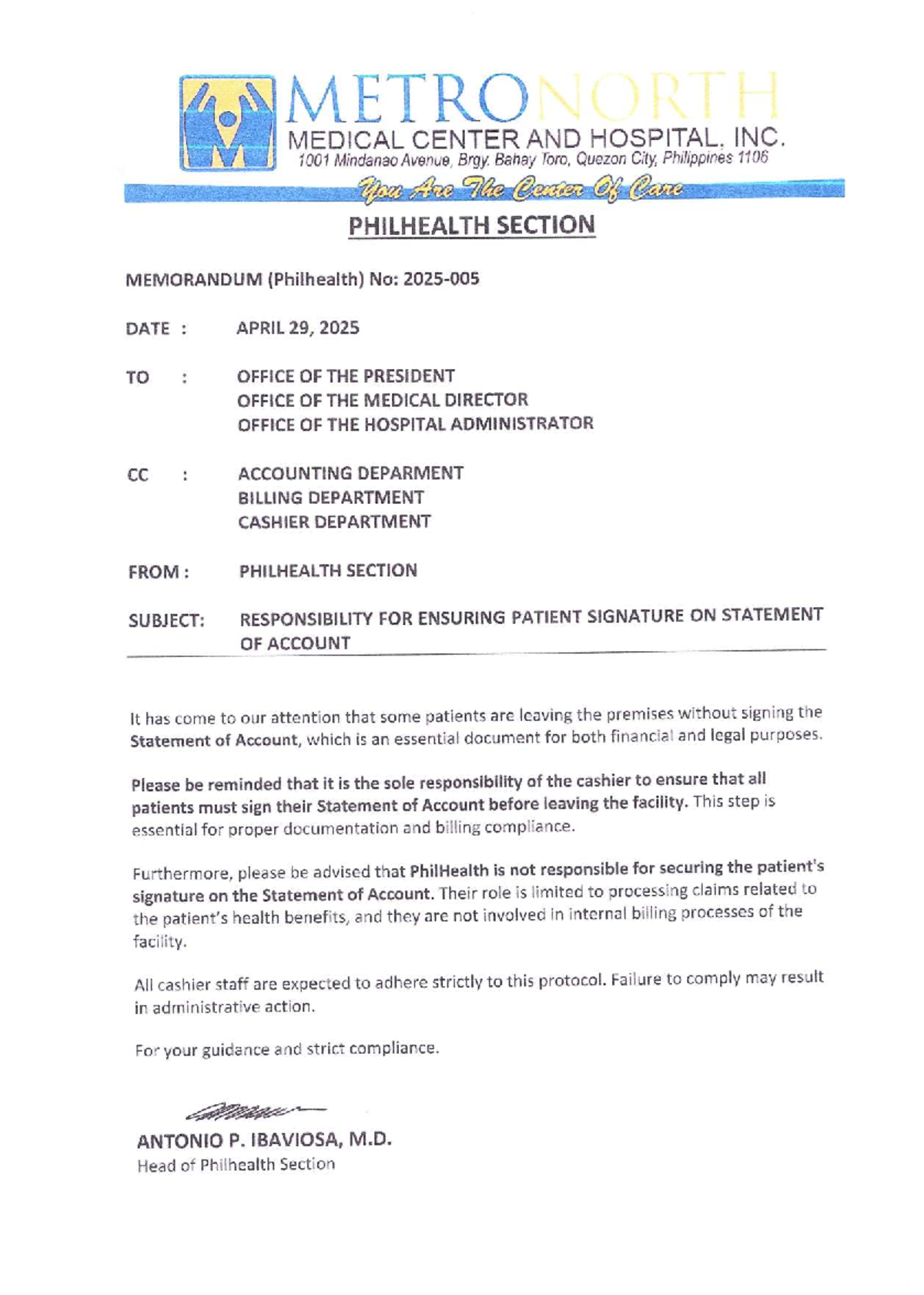 Memorandum 2025-005: Patient Signature Compliance Protocol - Studocu