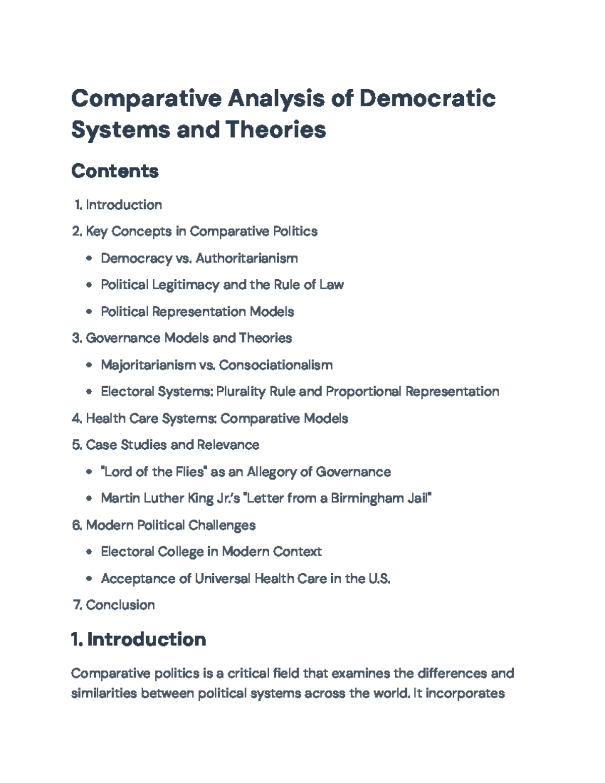 Comparative Analysis of Political Systems and Theories (POL101 ...