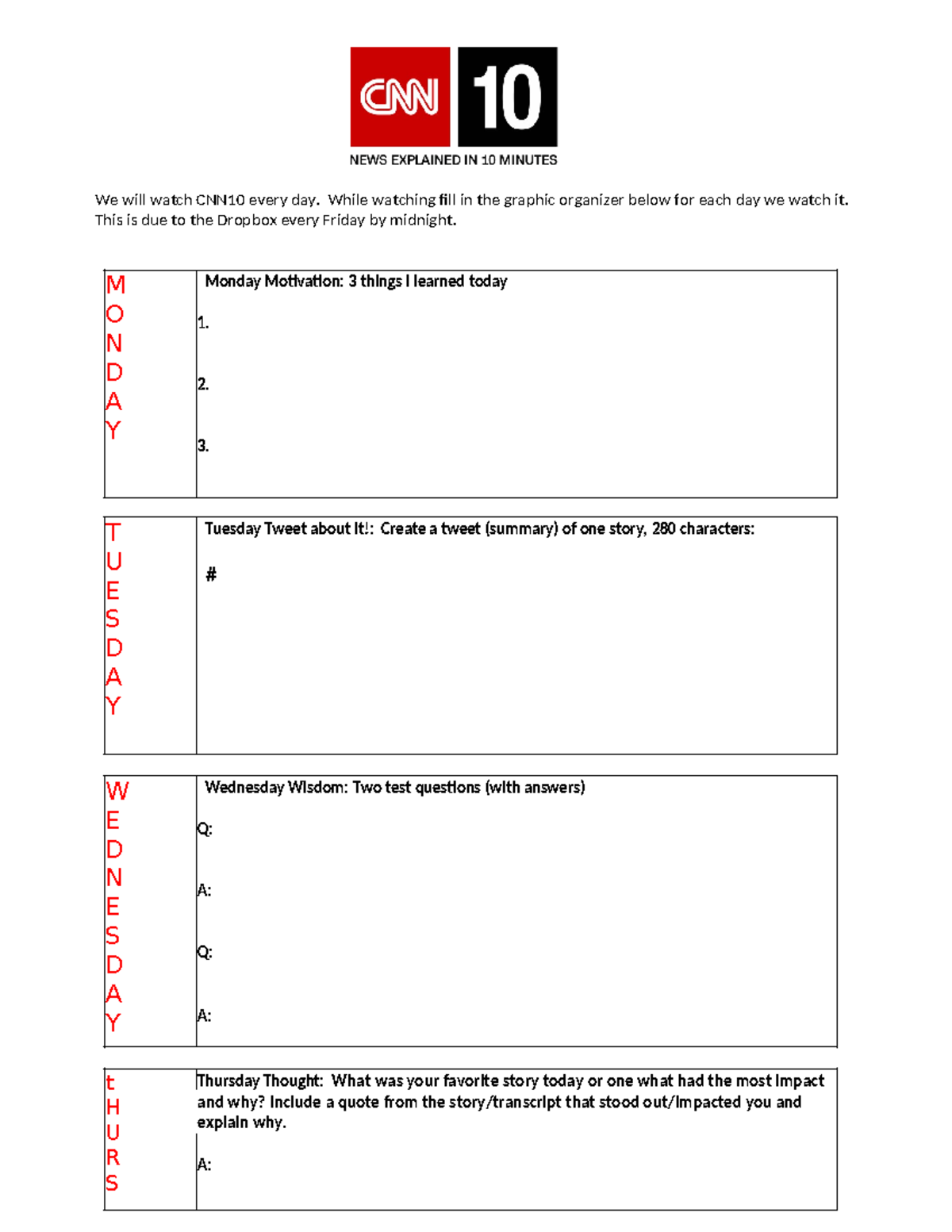 CNN10 Daily Graphic Organizer - Week of Feb 17th - Studocu