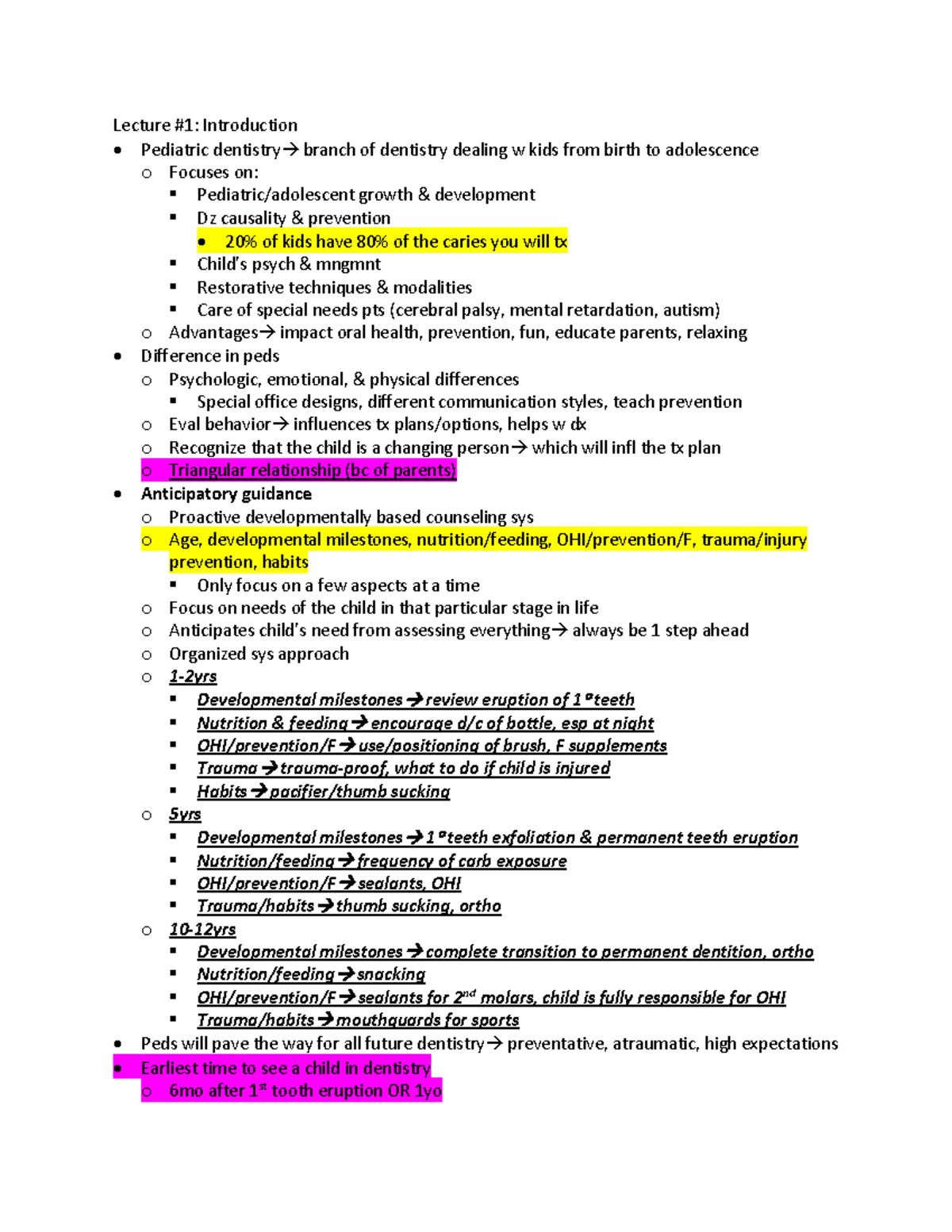 PEDS 101: Lecture Notes on Pediatric Dentistry and Care Techniques ...