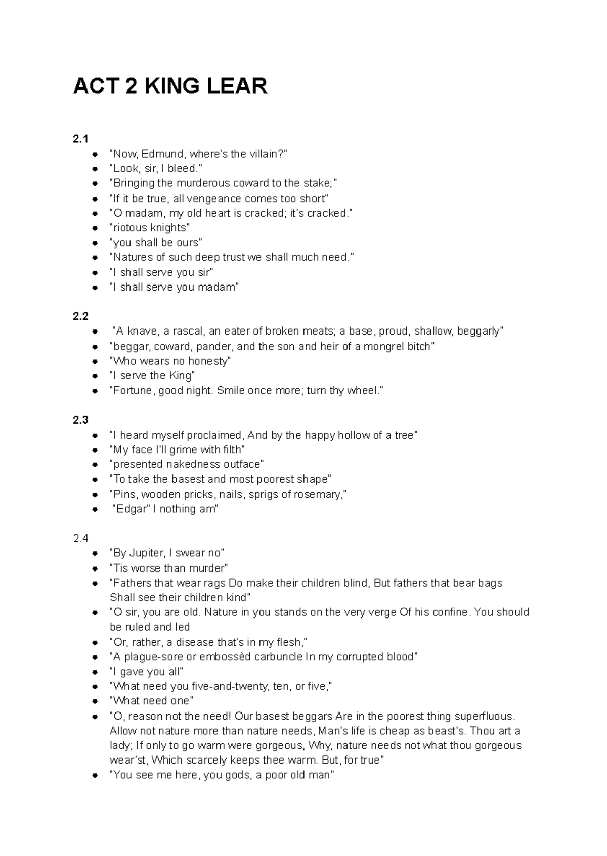 ACT 2 KING LEAR: SIGNIFICANT QUOTES AND ANALYSES - Studocu
