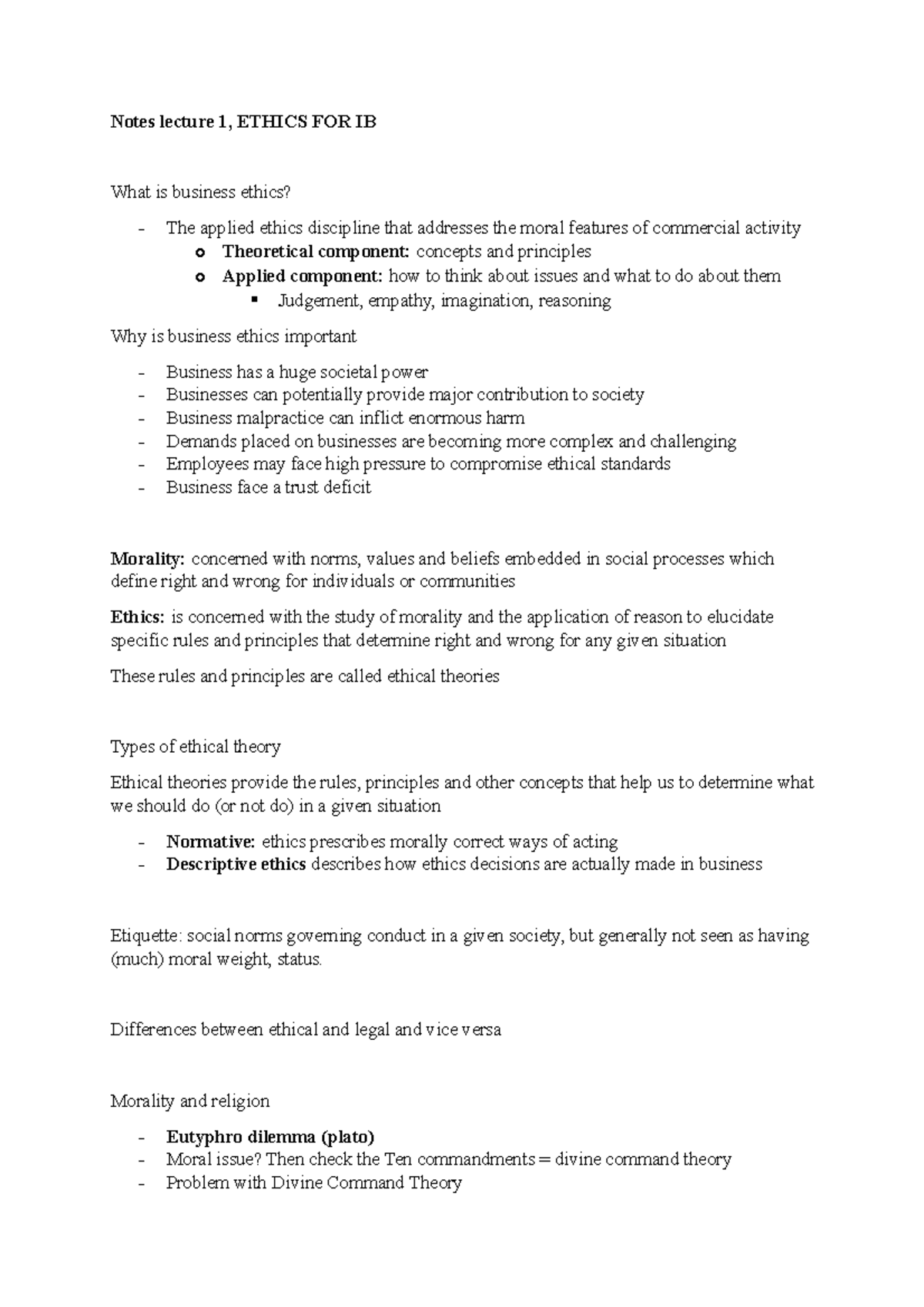 Ethics for IB: Comprehensive Lecture Notes and Key Concepts - Studeersnel