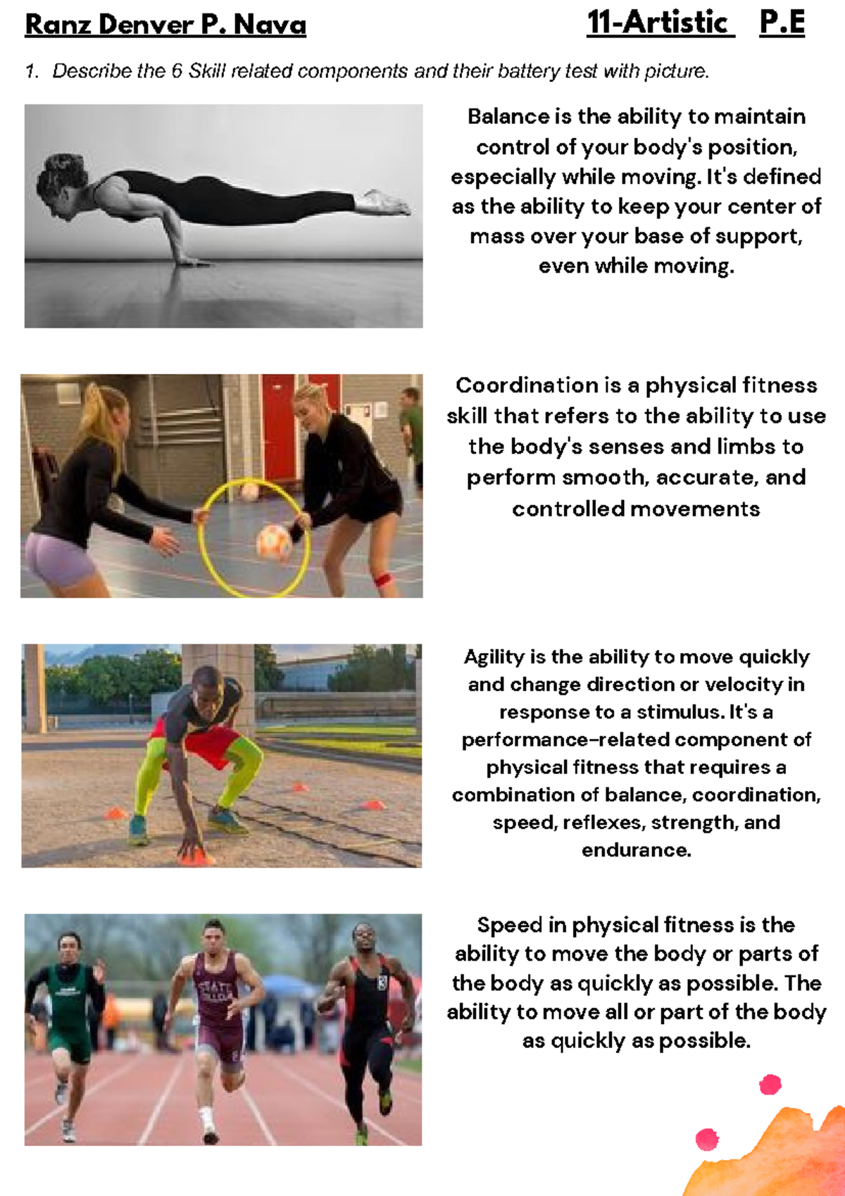11-P.E. Guide: Skill Components & Tests for Balance & Agility - Studocu