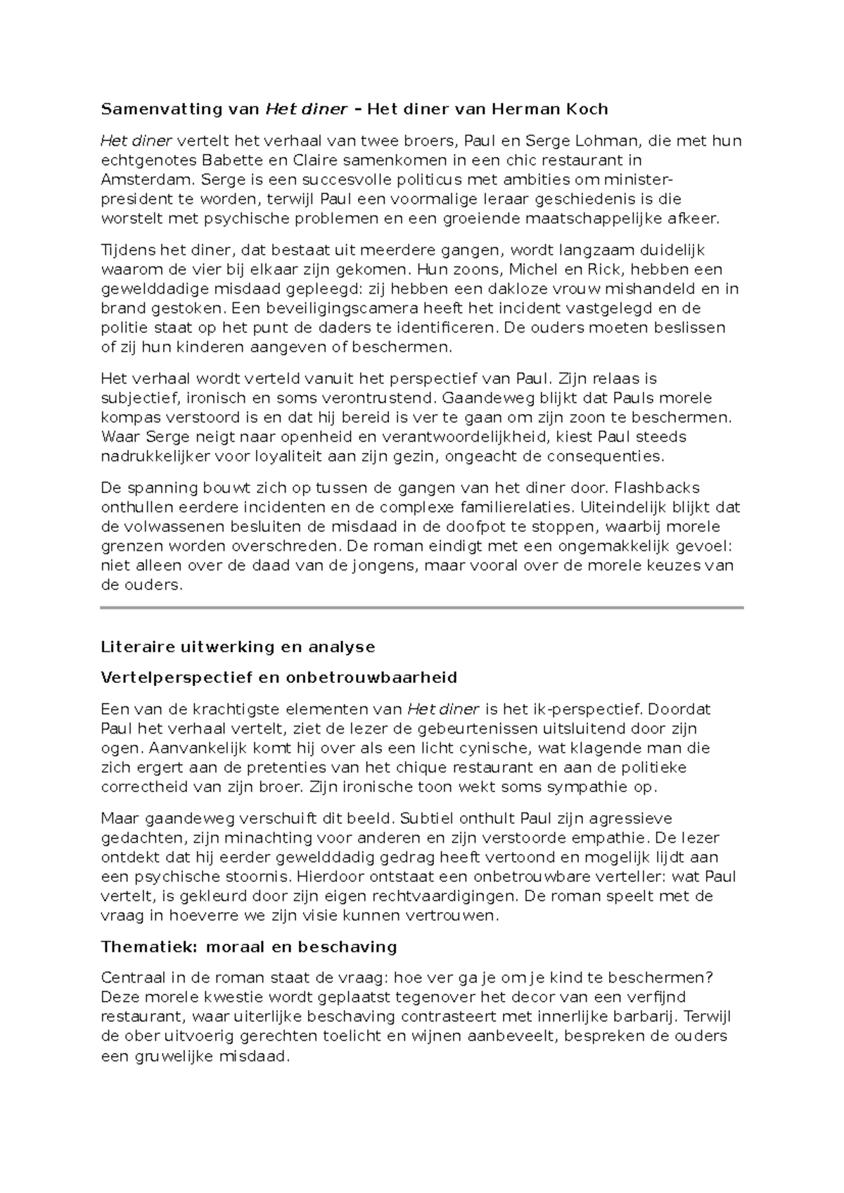 Samenvatting van 'Het diner' van Herman Koch (Studeer Snel) - Studeersnel