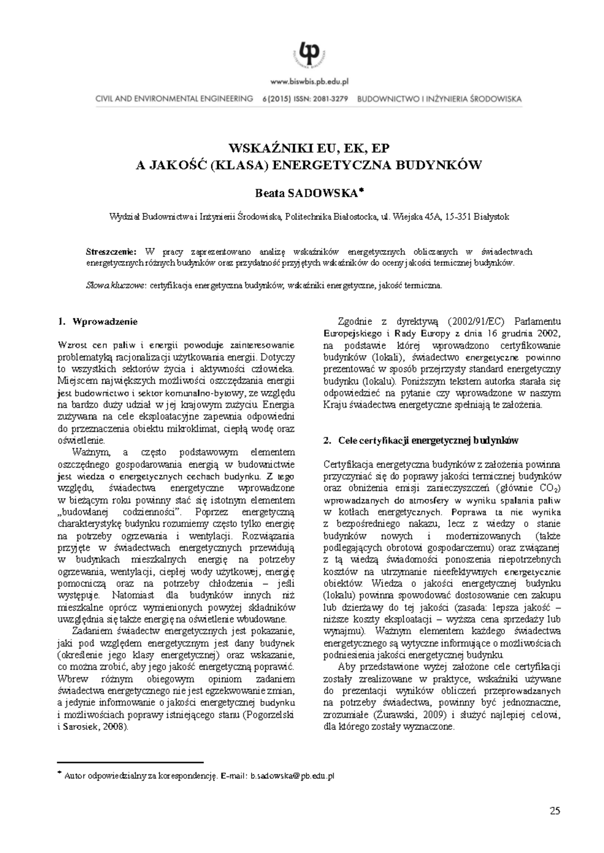 Wskaźniki EU EK EP a jakość klasa e - WSKAŹNIKI EU, EK, EP A JAKOŚĆ ...