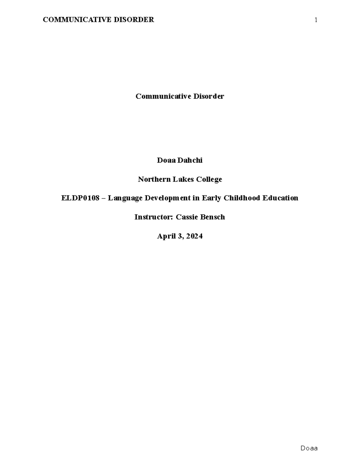 ELDP0108 Communicative Disorder Case Study: Zack's Language Development ...